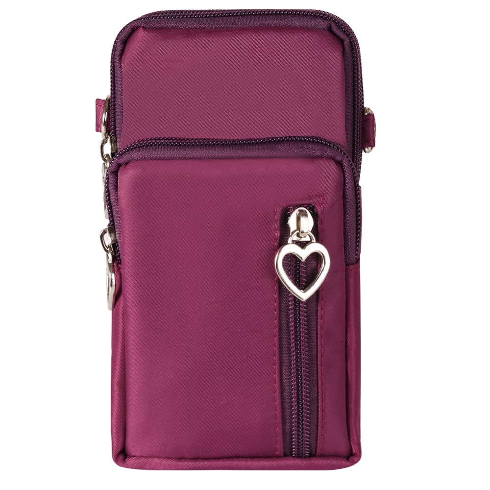Small Crossbody Bag Case Cell Phone Shoulder Purse Wallet Armband for iPhone 11 13 Galaxy S21 FE S22 S20 S10 Plus A51 Pixel 6 (Purple)
