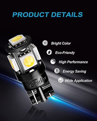 Yorkim 194 LED Bulbs White 6000k Super Bright 5th Generation, T10, 168 LED Bulb for Car Interior Dome Map Door Courtesy License Plate Lights W5W 2825, Pack of 10
