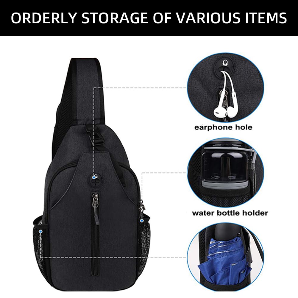 Yaopeing Sling Backpack for Men,Large Capacity Multipurpose Crossbody Chest Bag for Hiking Walking Travel,Black