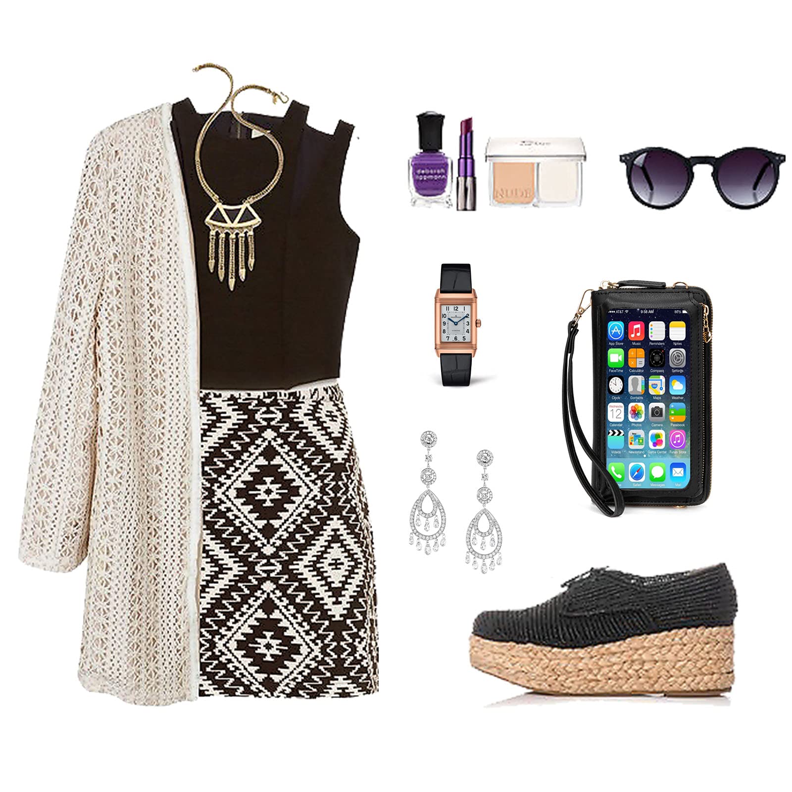Women Touch Screen Wristlet Handbag, RFID Protection Small Crossbody Bag Phone Wallets Purse
