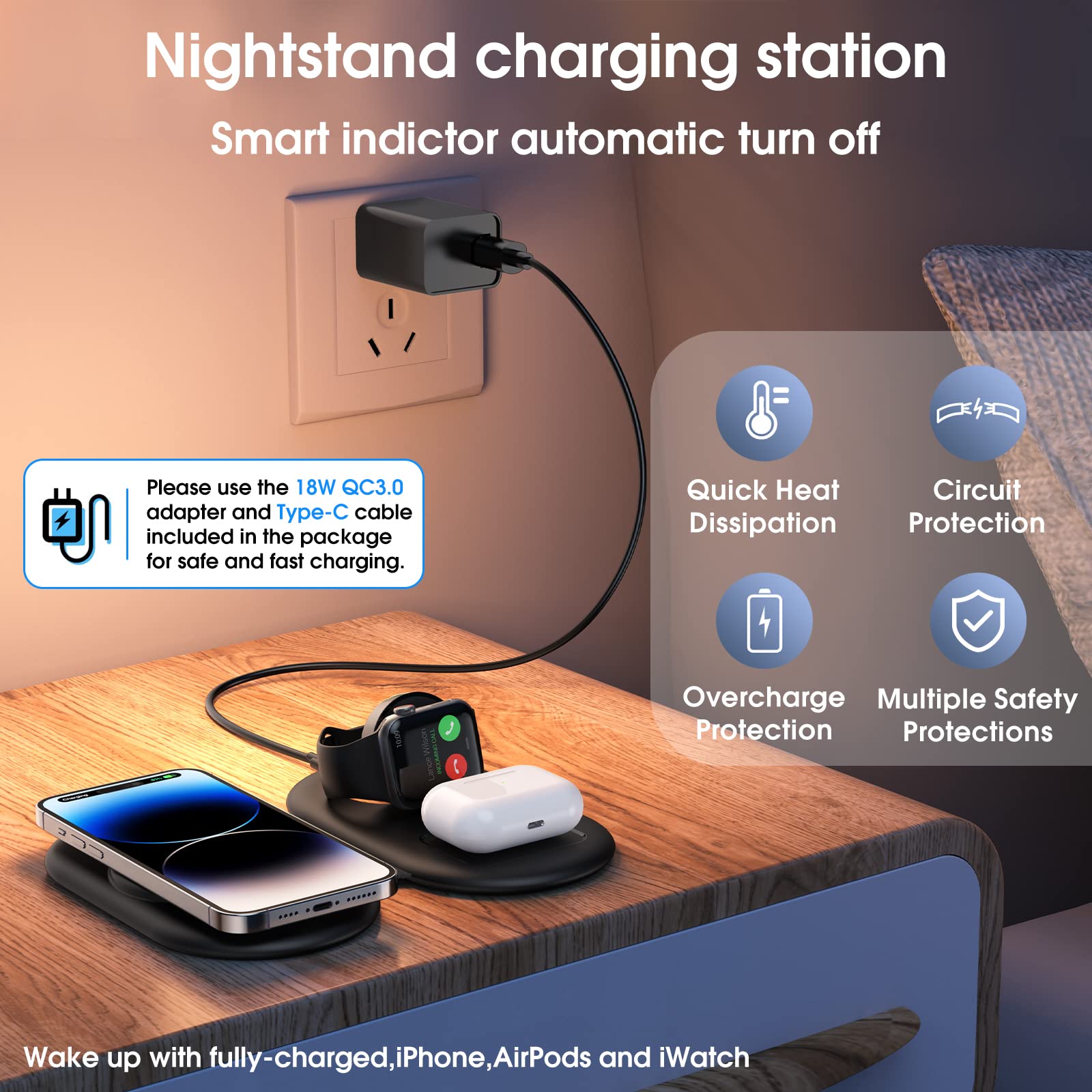 Wireless Charging Station, Folding Magnetic Travel Wireless Charger Pad for Apple, Fast Charging Station for iPhone 15/14/13/Pro Max, Compatible with Apple Watch Ultra/9/8/7 AirPods 3/Pro, Charger-Pad
