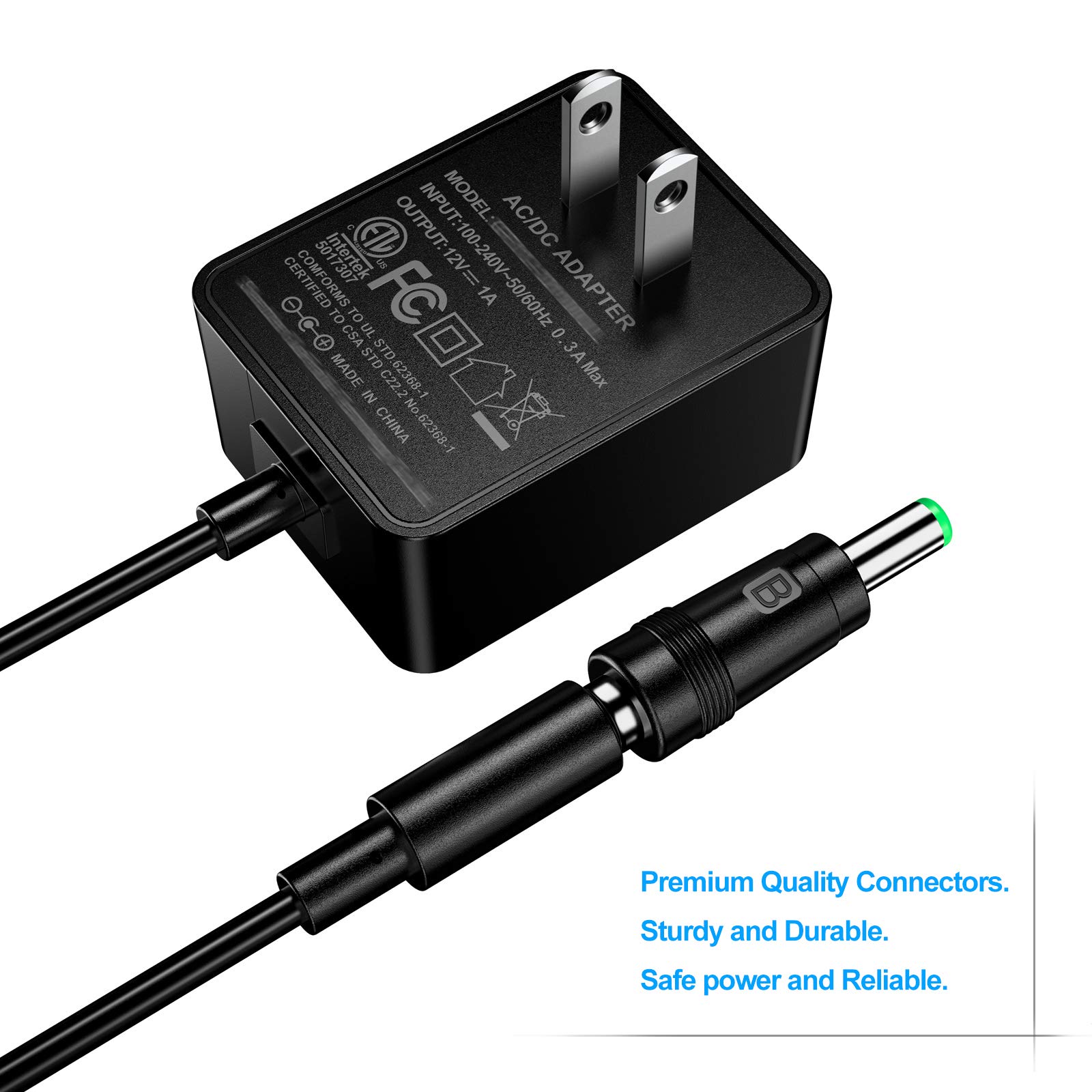 SoulBay 12V 1A AC Adapter Charger Replacement w/8 tips, Regulated Power Supply Cord for LED Strip Light, CCTV Camera, BT Speaker, GPS, Webcam, Router, DC12V Transformer with ETL Certificate