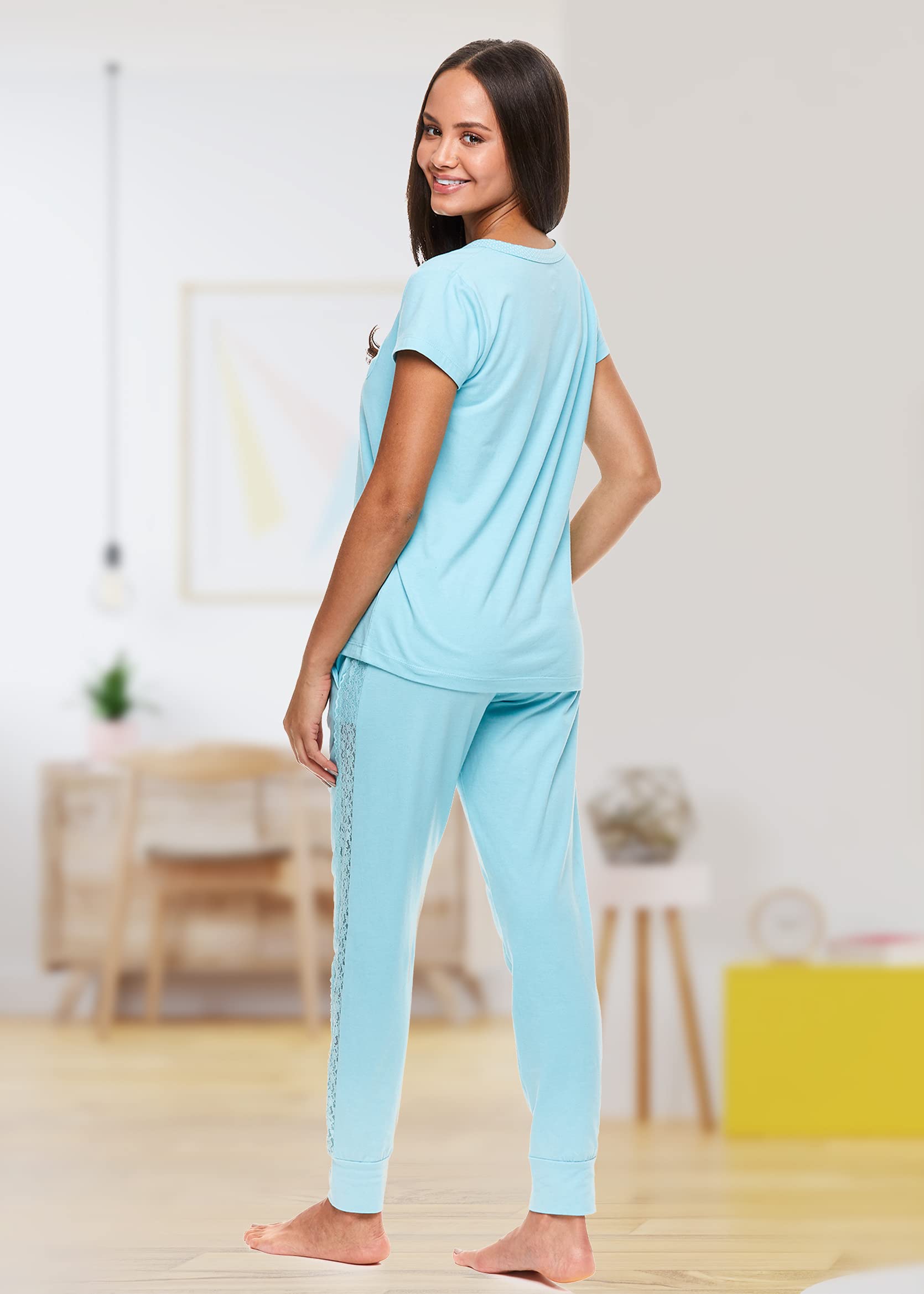 U.S. Polo Assn. Womens Pajama Set with Pockets - Short Sleeve Shirt and Pajama Pants Pj Set Mint Heather Medium