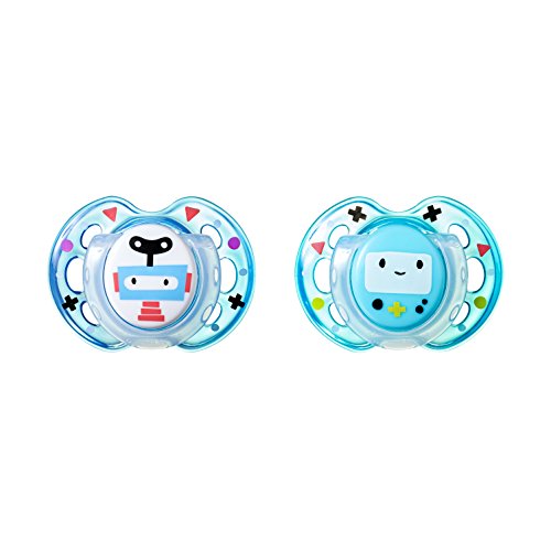 Tommee Tippee Fun Style Pacifiers, Symmetrical Design, BPA-Free Silicone Binkies, 0-6m, 2 Count, Colors and Designs Vary
