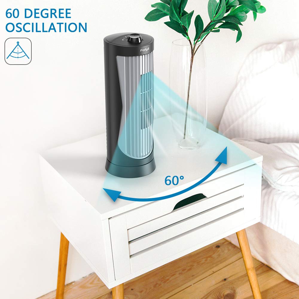 Small Oscillating Tower Fan, Portable Electric Desk Fan, Quiet Personal Cooling Fan, 13 Inch, Ultra-Slim, 2 Settings, Rotating Standing Fan Perfect for bedside Office Home Tabletop
