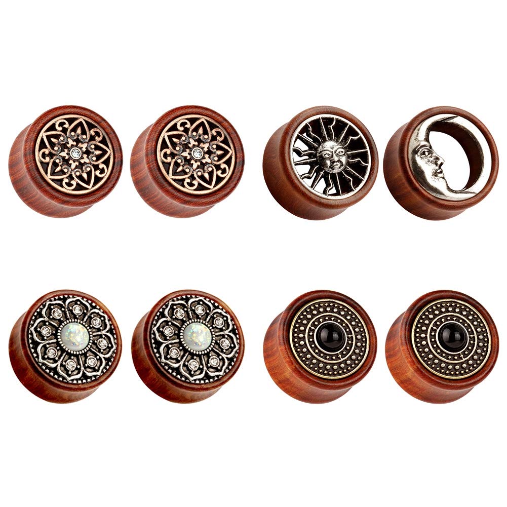 TBOSEN 8PCS Sun Moon Organic Wood Saddle Ear Plugs Tunnels Stretching Punk Piercings Expanders Set