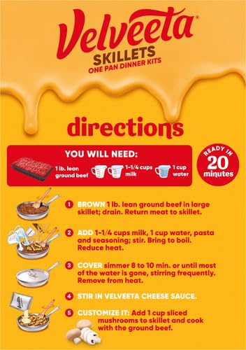 Velveeta Skillets Creamy Beef Stroganoff One Pan Dinner Kit with Cheese Sauce (Pasta & Seasonings, 11.6 oz Box)