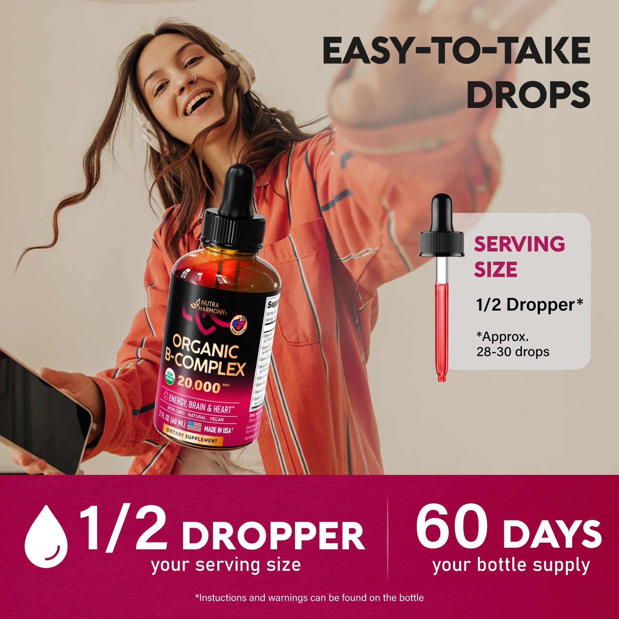 Vitamin B12 Sublingual Drops - 5000 mcg Extra Strength Liquid Vegan Methylcobalamin - Made in USA - Energy Boost, Focus & Brain Health Support - 98% Quicker Absorption B 12 VIT - 2 Month Supply