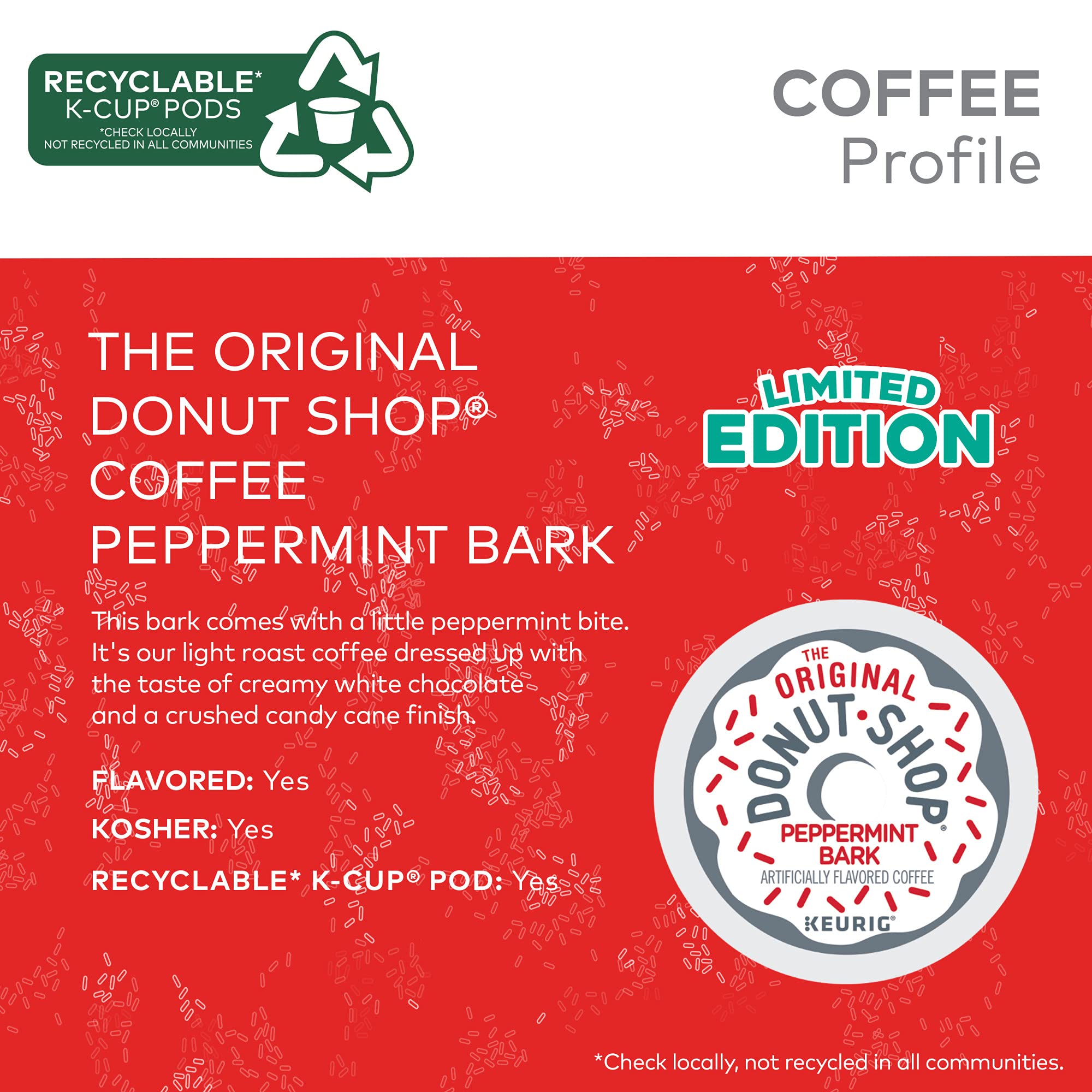 The Original Donut Shop Peppermint Bark Keurig Single-Serve K-Cup Pods, Light Roast Coffee, 72 Count (6 Packs of 12)