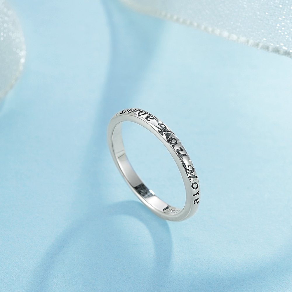 TONGZHE 3mm I Love You More Wedding Band Ring in Antique Sterling Silver 925 with US Size 6