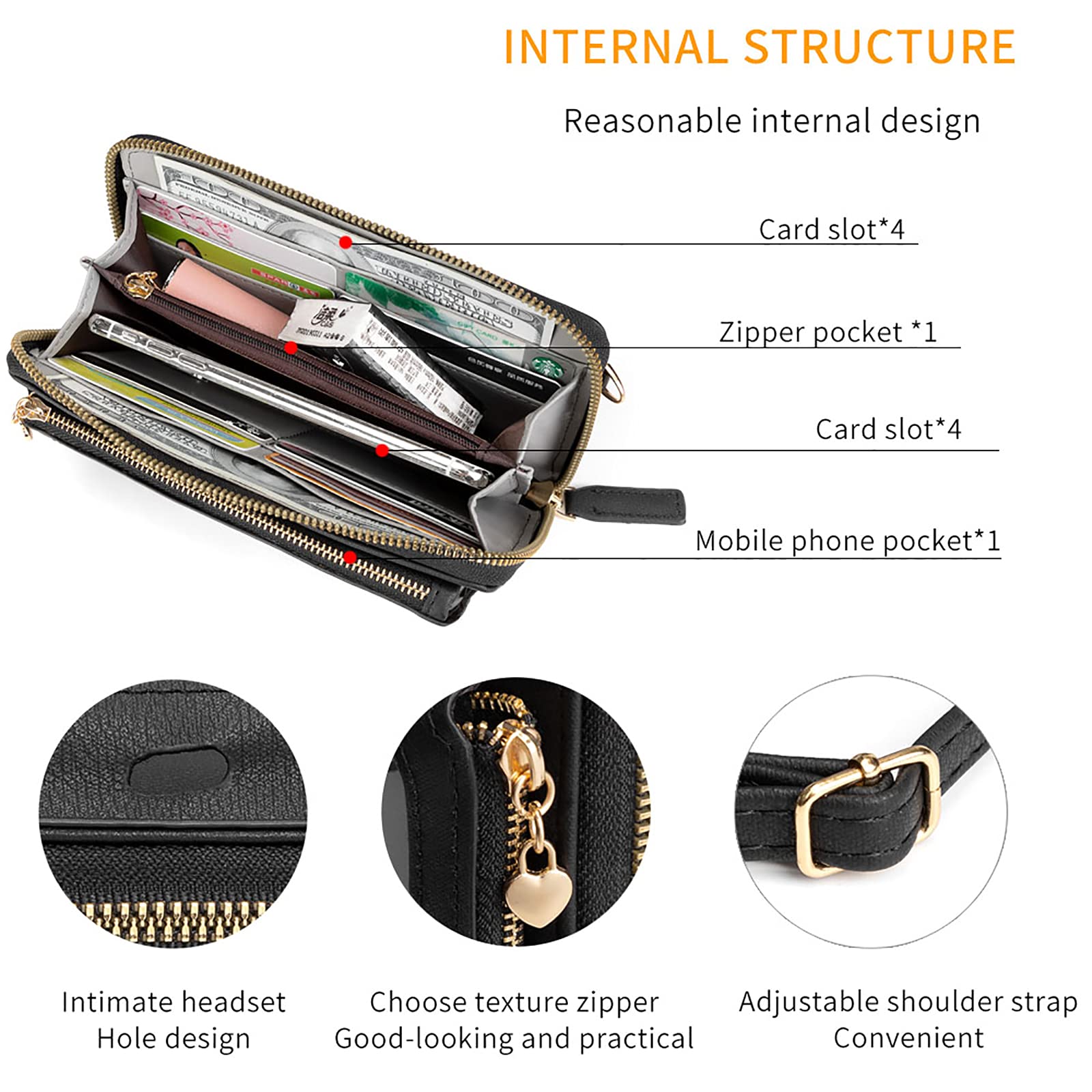 Women Touch Screen Wristlet Handbag, RFID Protection Small Crossbody Bag Phone Wallets Purse