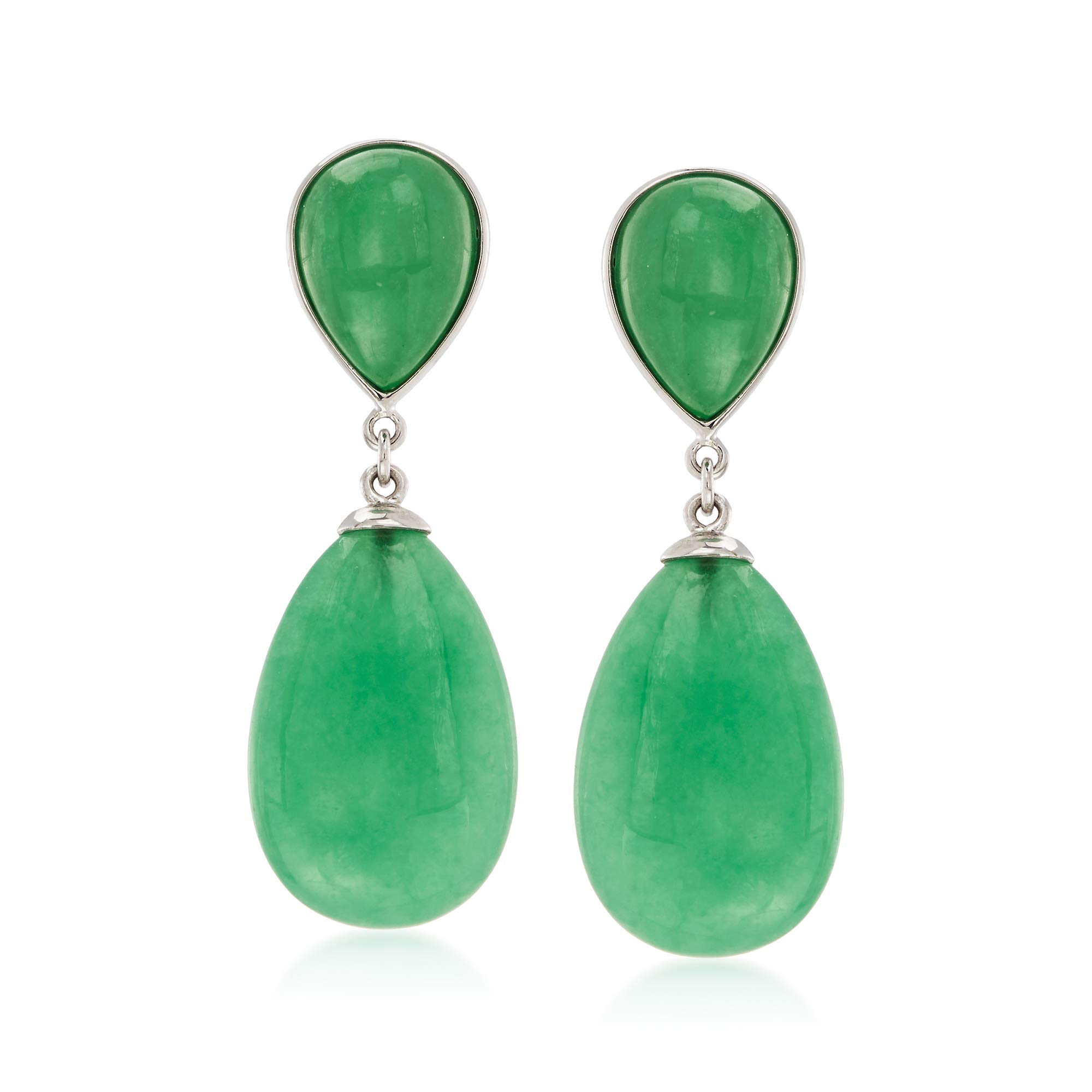 Ross-Simons Pear-Shaped Green Jade Drop Earrings in Sterling Silver