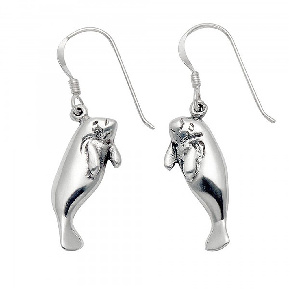 Sterling Silver Manatee Wire Earrings