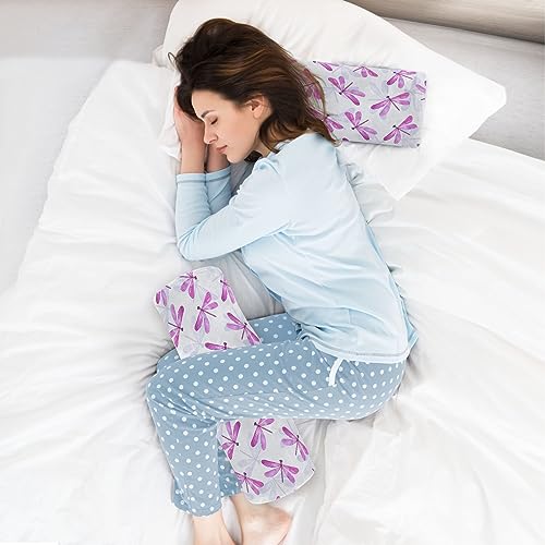 Vnurnrn Purple Red Dragonfly Neck Support Pillow Round Neck Roll Bolster Cylinder Pillow Cervical Pillows Round Neck Pillow for Leg Knee Back Head Support for Work Women Men Traveling Headrest