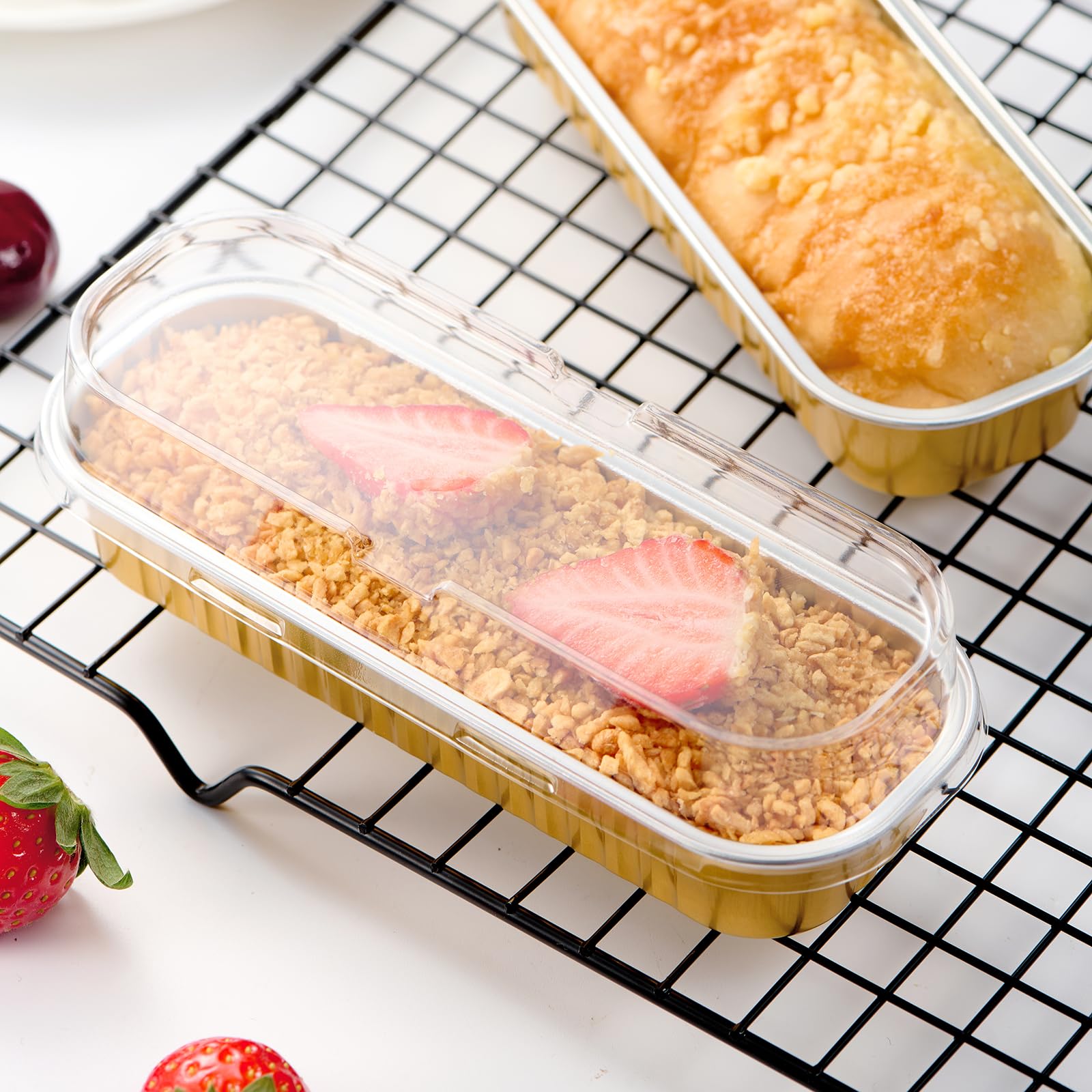 SHICANGSHIYE Small Cake Pans - 50 Pack, 6.8oz, Gold Cake Containers with Lids, Ideal for Outdoor Activity & Holiday Celebration, Disposable Cake Containers with Lids