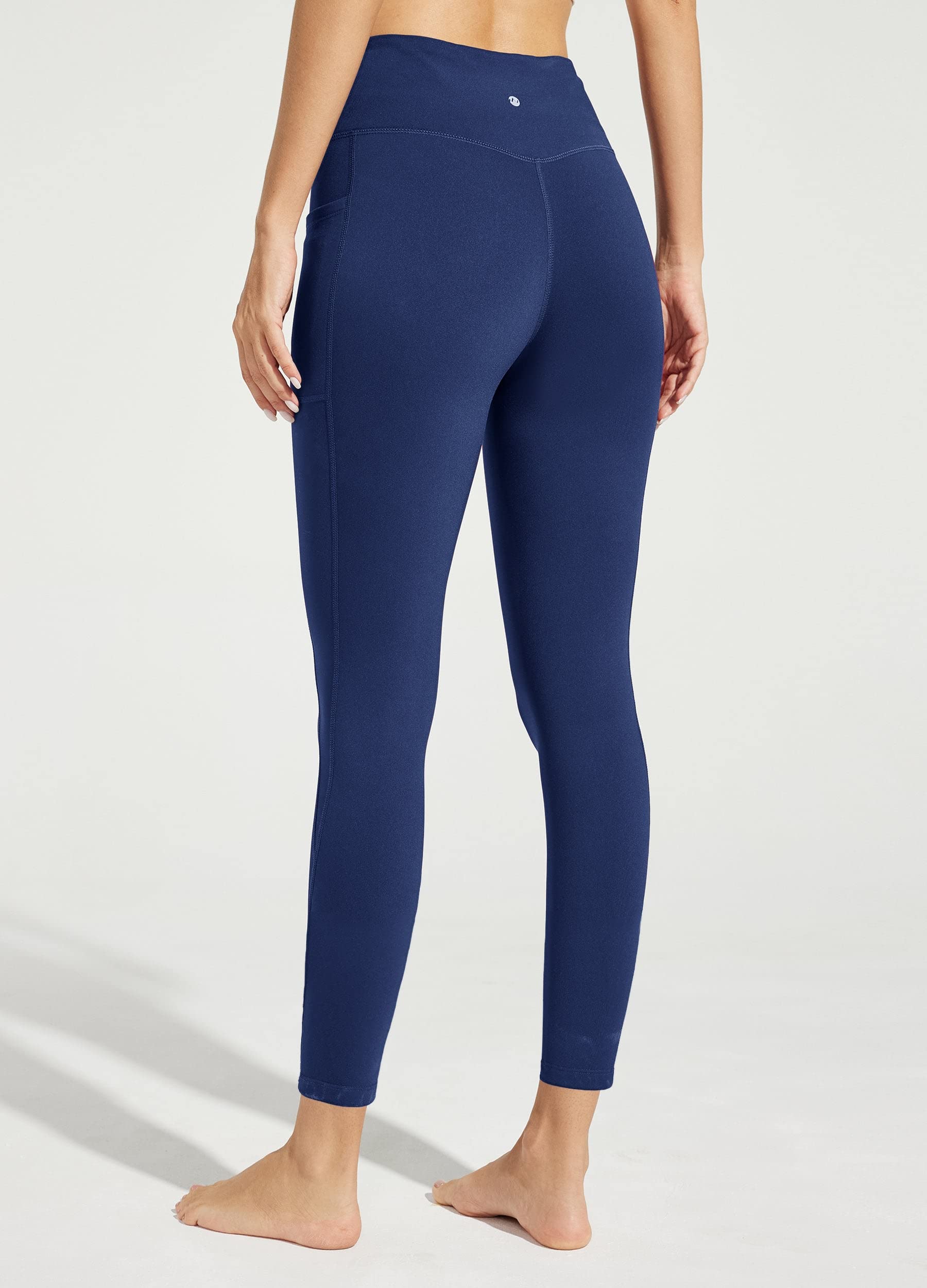 Willit Women's Fleece Lined Leggings High Waisted Winter Thermal Yoga Running Pants with Pockets Navy Blue M