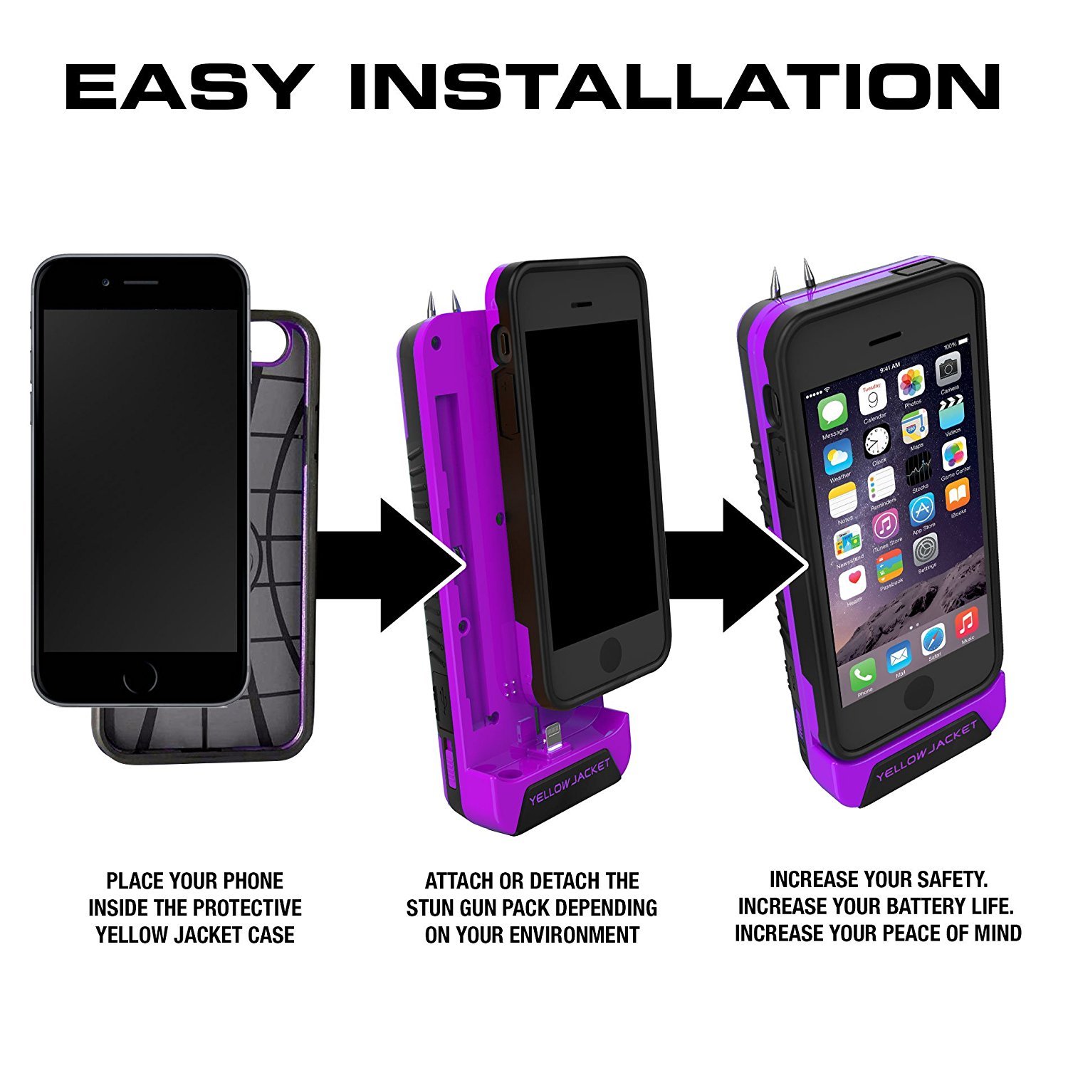 Yellow Jacket High-Powered Stun Gun + Protects, Recharges Your iPhone 6,6s + Concealed Inside a Durable Water Resistant Case + Flexibility to Attach or Detach + Maximum Self Defense