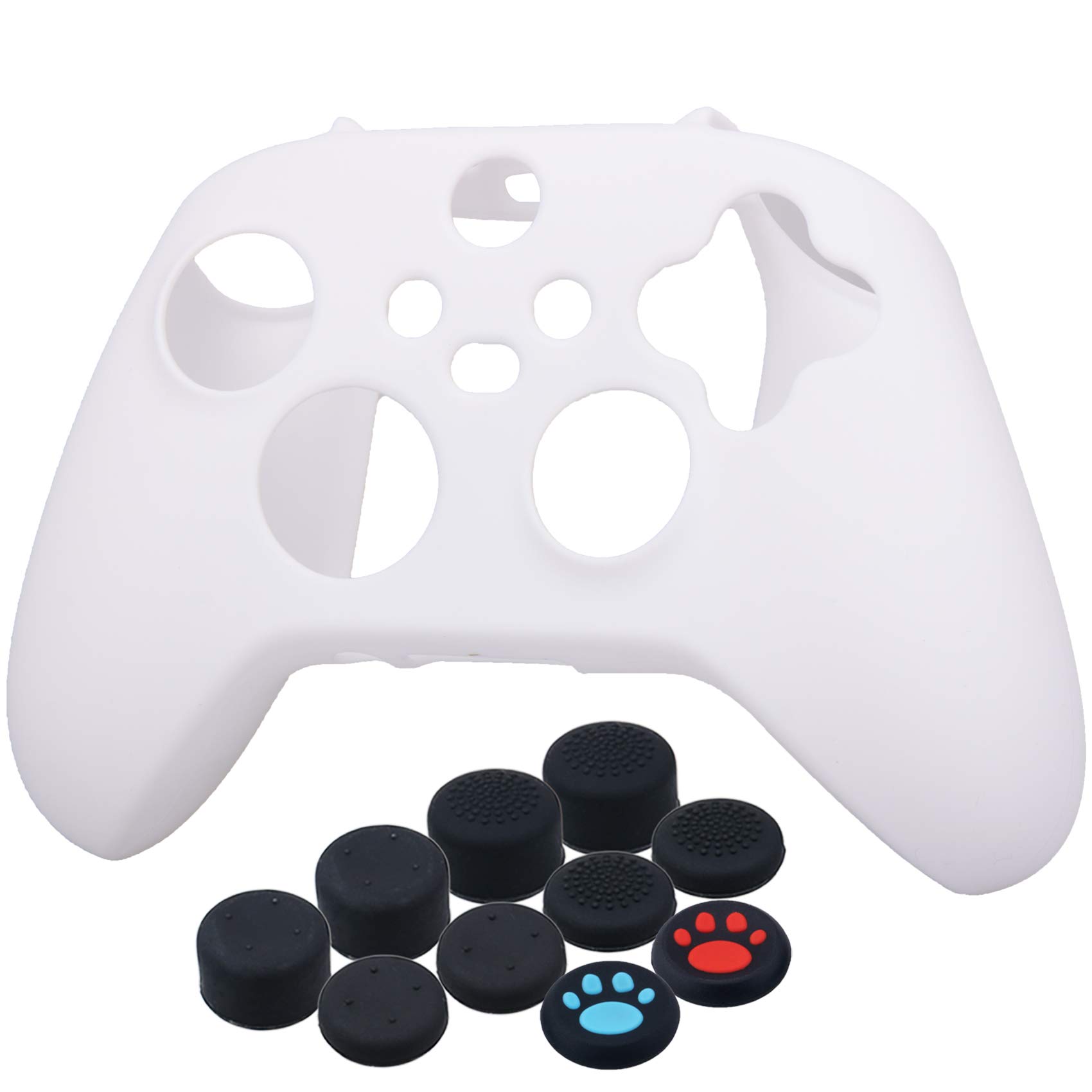 YoRHa Silicone Thickened Cover Skin Case for Xbox Series X/S Controller x 1(White) with Thumb Grips x 10