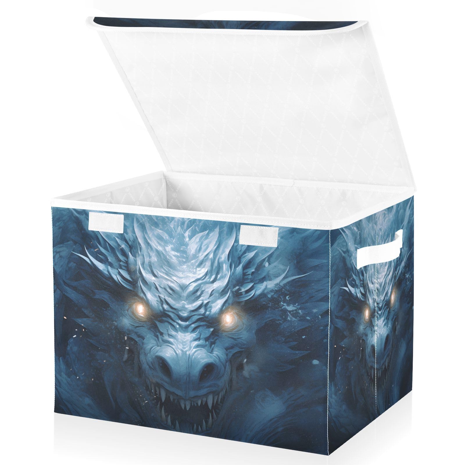 ZRWLUCKY Blue Dragon Storage Organizer Box with Lids and Handle Sturdy Foldable Decorative Storage Box for Playroom, Bathroom, Bedroom, Kids, Boys, Girls, Adults, Puppies