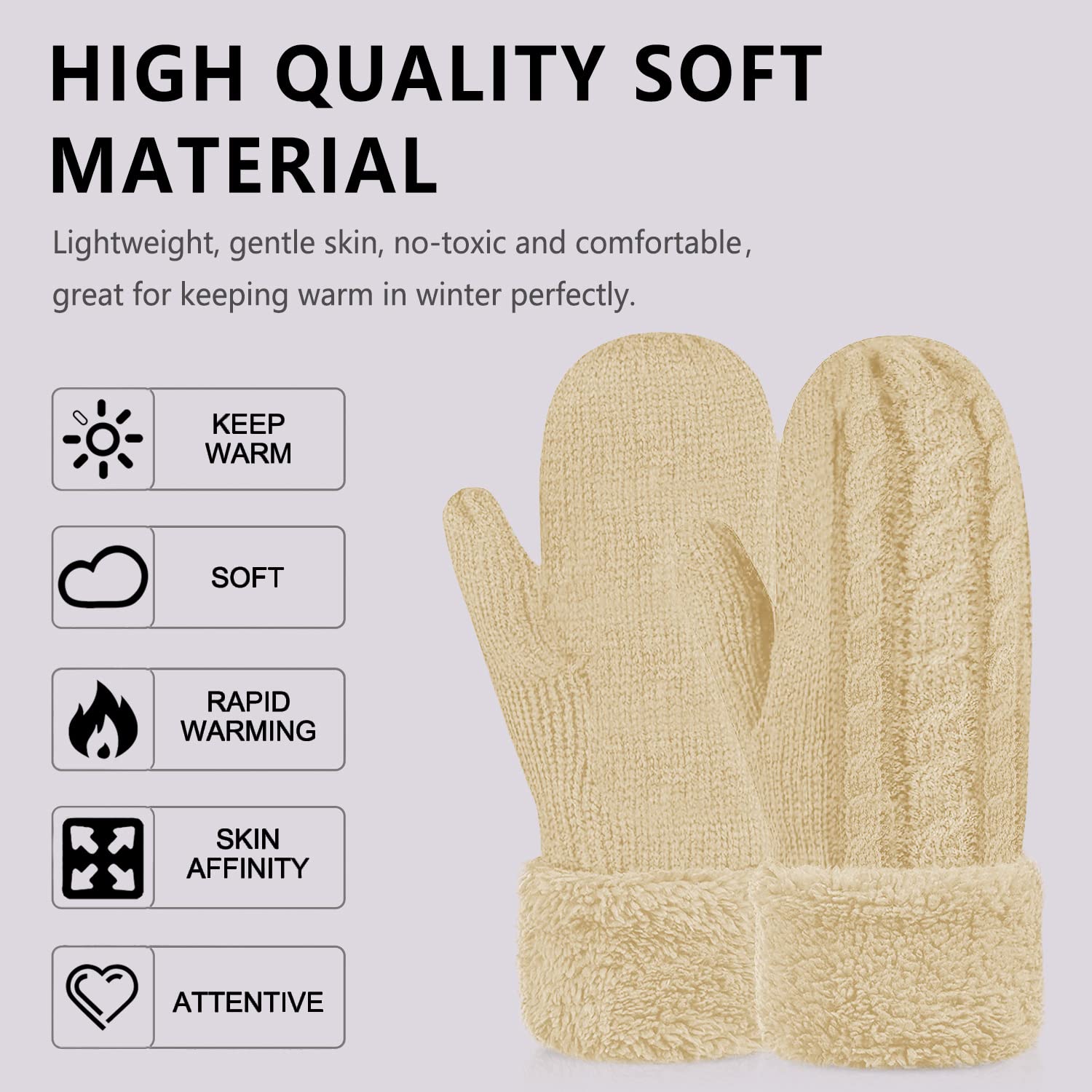 Women's Winter Gloves Warm Lining - Cozy Wool Knit Thick Gloves Mittens in 11 color (gray)