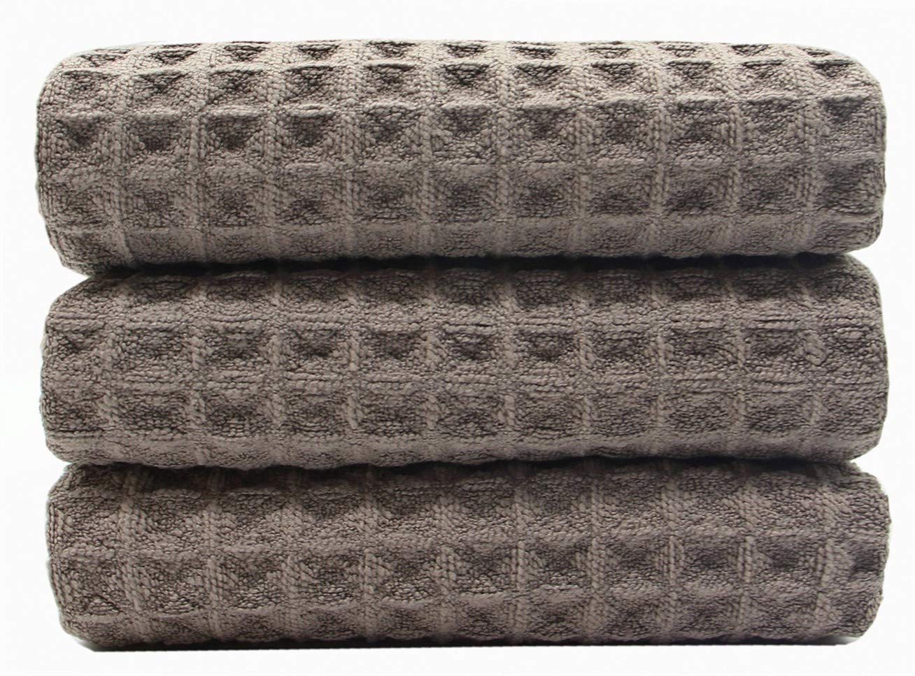 VeraSong Waffle Weave Kitchen Towels Thick Microfiber Dish Drying Towels Absorbent Tea Towels Hand Towel Lint Free 16Inch x 24Inch 3 Pack Gray