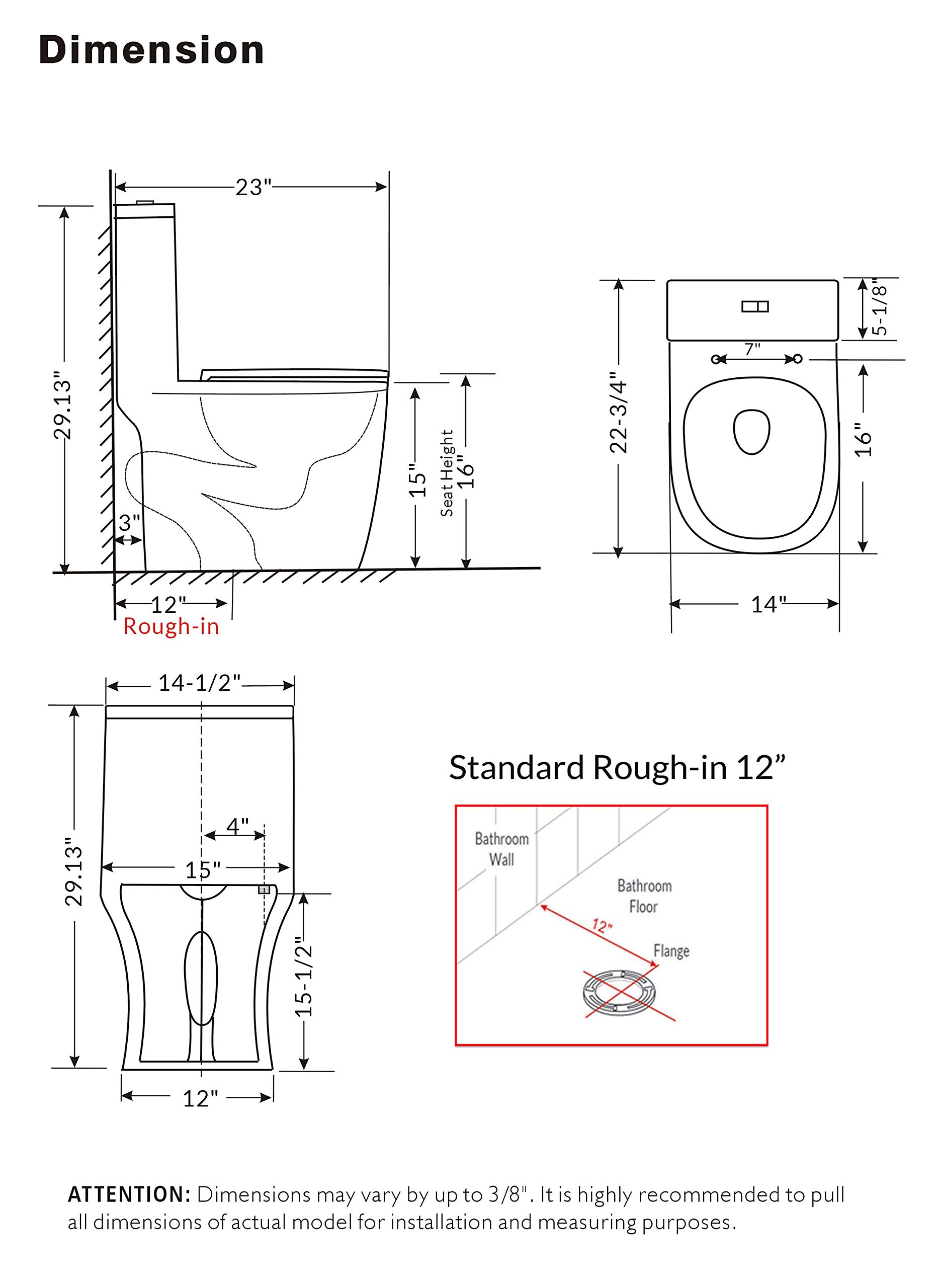 WinZo WZ5079B Compact One Piece Toilet 22.8" Depth Modern Short Design Dual Flush for Small Tiny Mini Bathroom 12" Rough-in,Matte Black