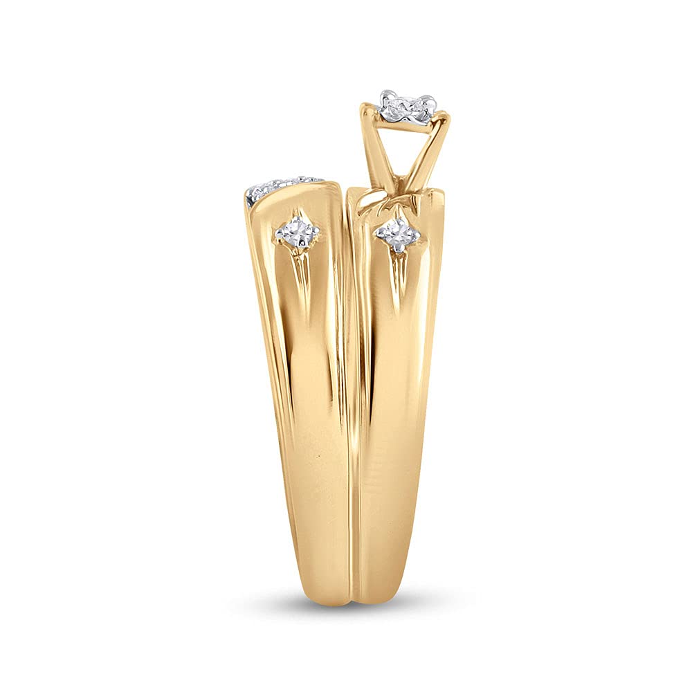 Sizes - L = 9.5, M = 12 - 10k Yellow Gold Diamond Cross on Side Mens And Ladies Couple His & Hers Trio 3 Three Ring Bridal Matching Engagement Wedding Ring Band Set (0.15 cttw.) - Please use drop down menu to select your desired ring sizes