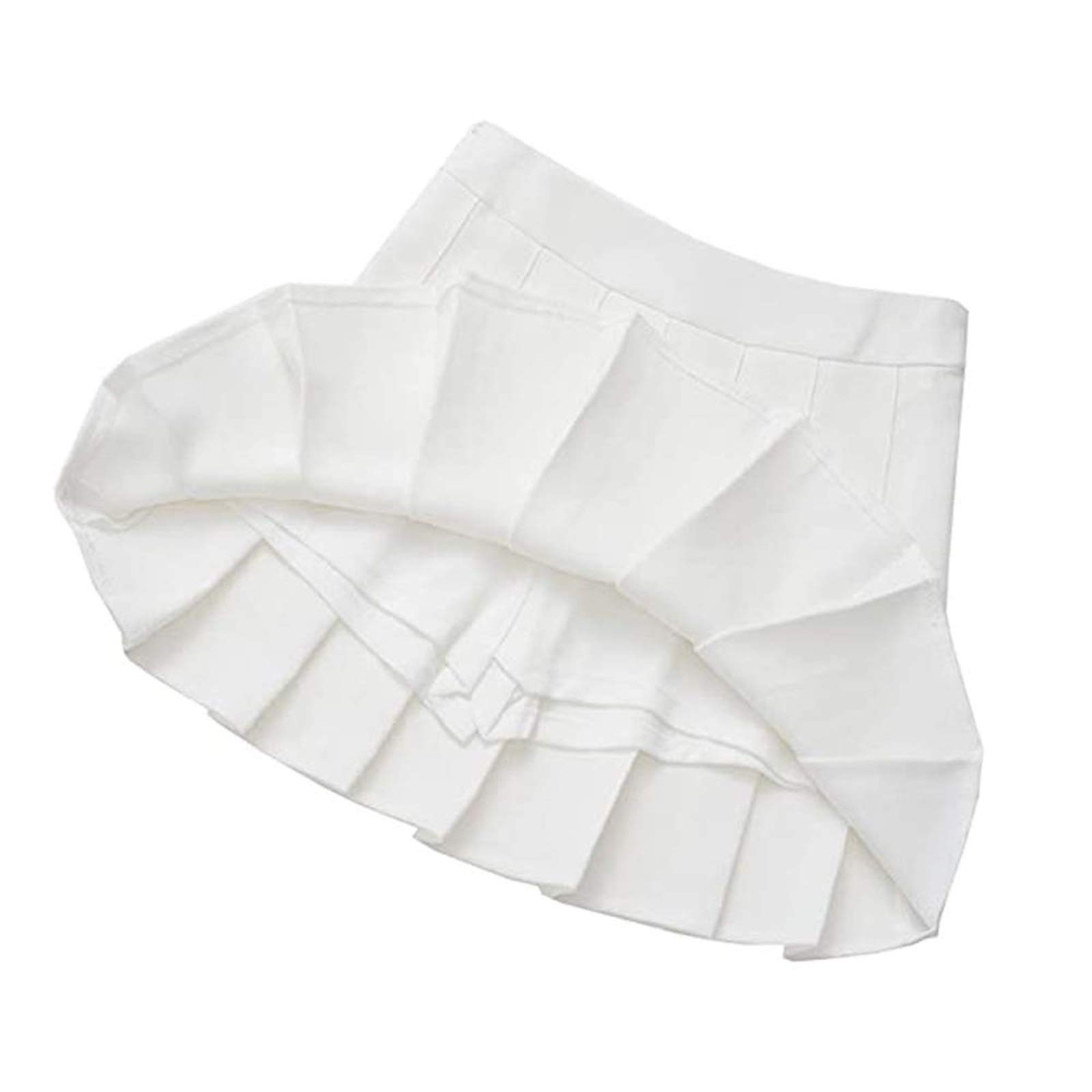 Women's High Waisted Pleated Skater A-line Short Mini Skirt Tennis School Skirt Uniform with Lining Shorts (White, M)