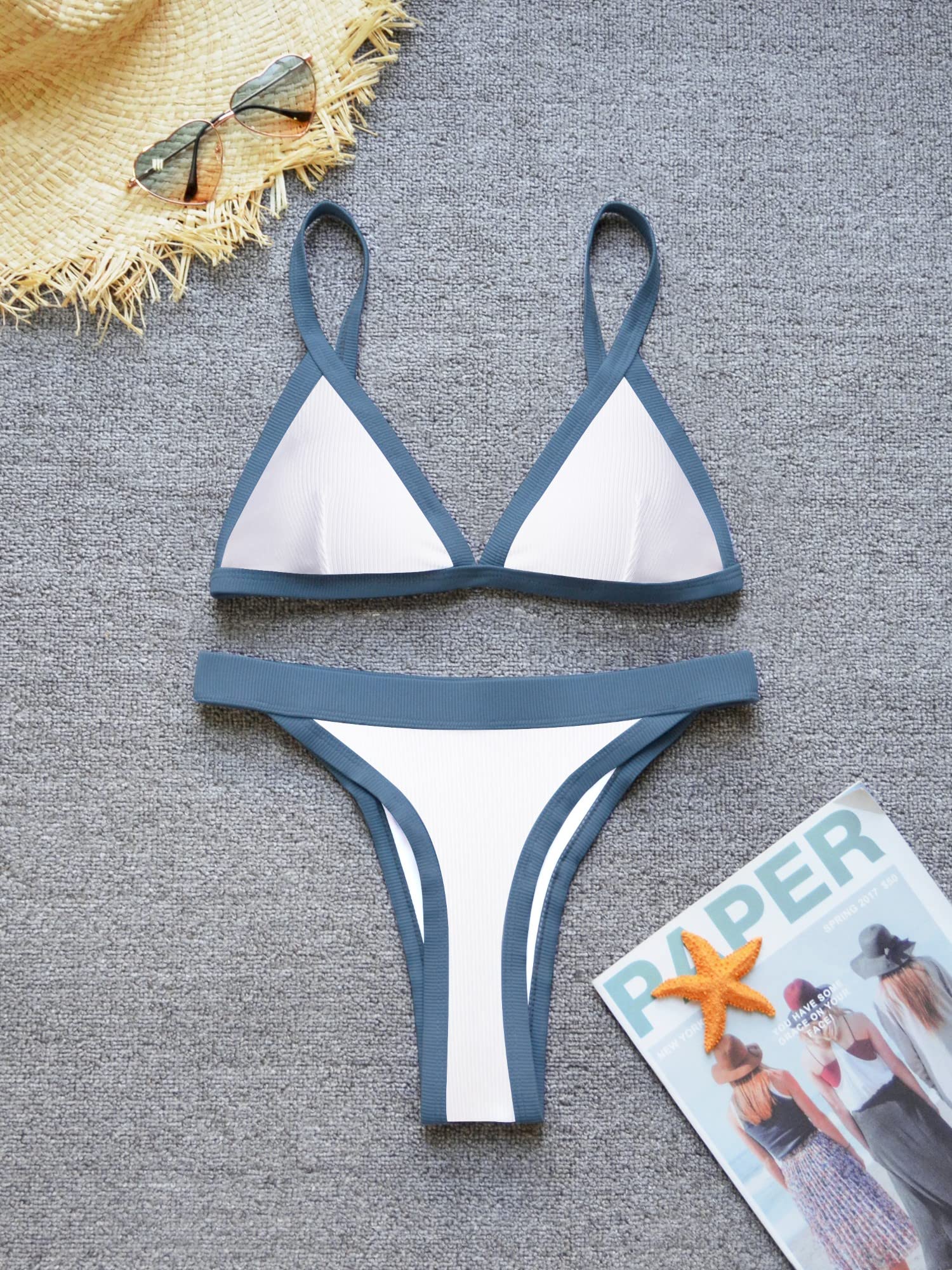swimall Women's Triangle Bikini Set Sexy Brazilian Sporty Two Piece Swimsuit Cute Bathing Suit - White - Medium