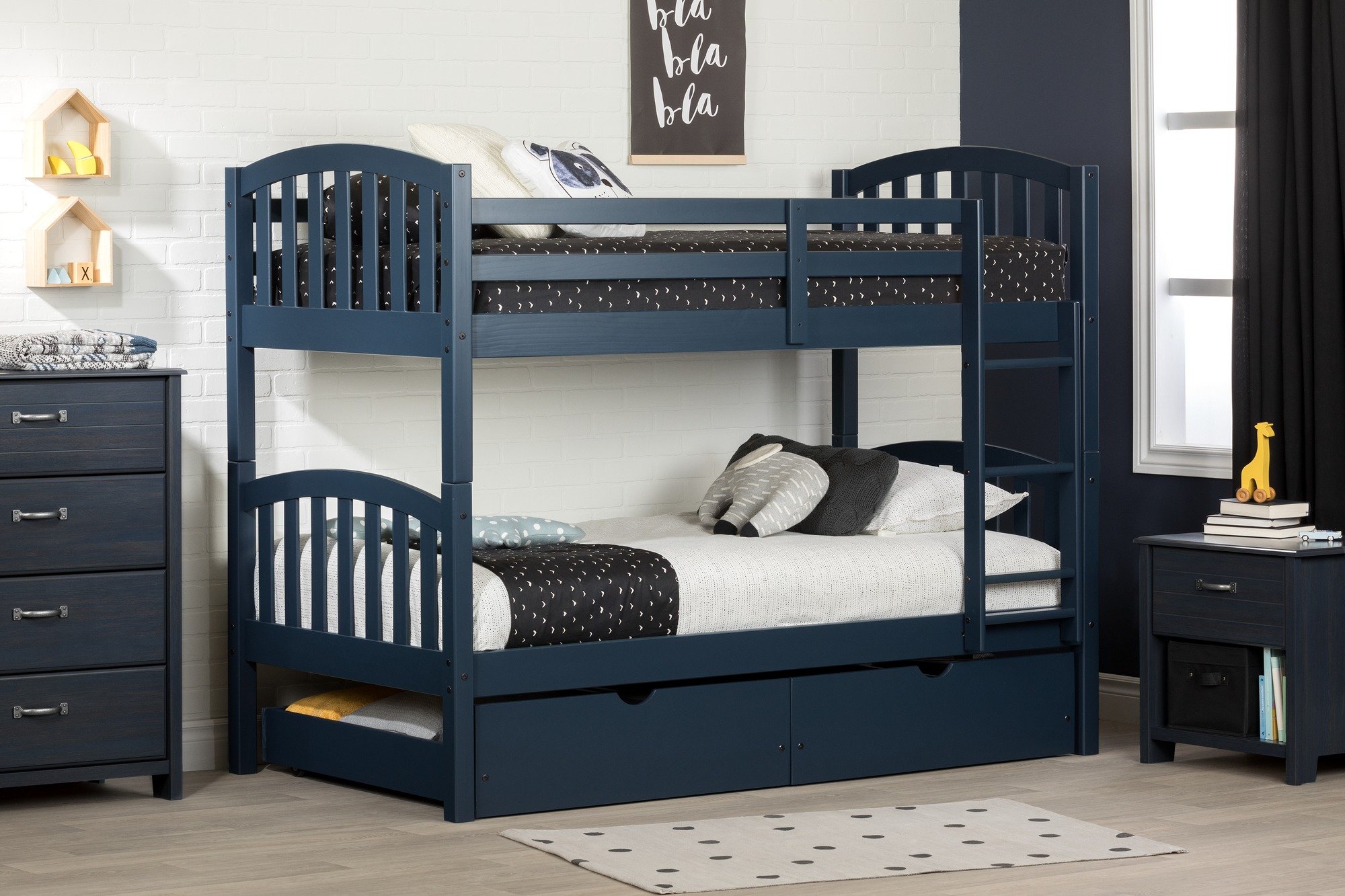 South Shore Ulysses Solid Wood Bunk Beds, Navy Blue