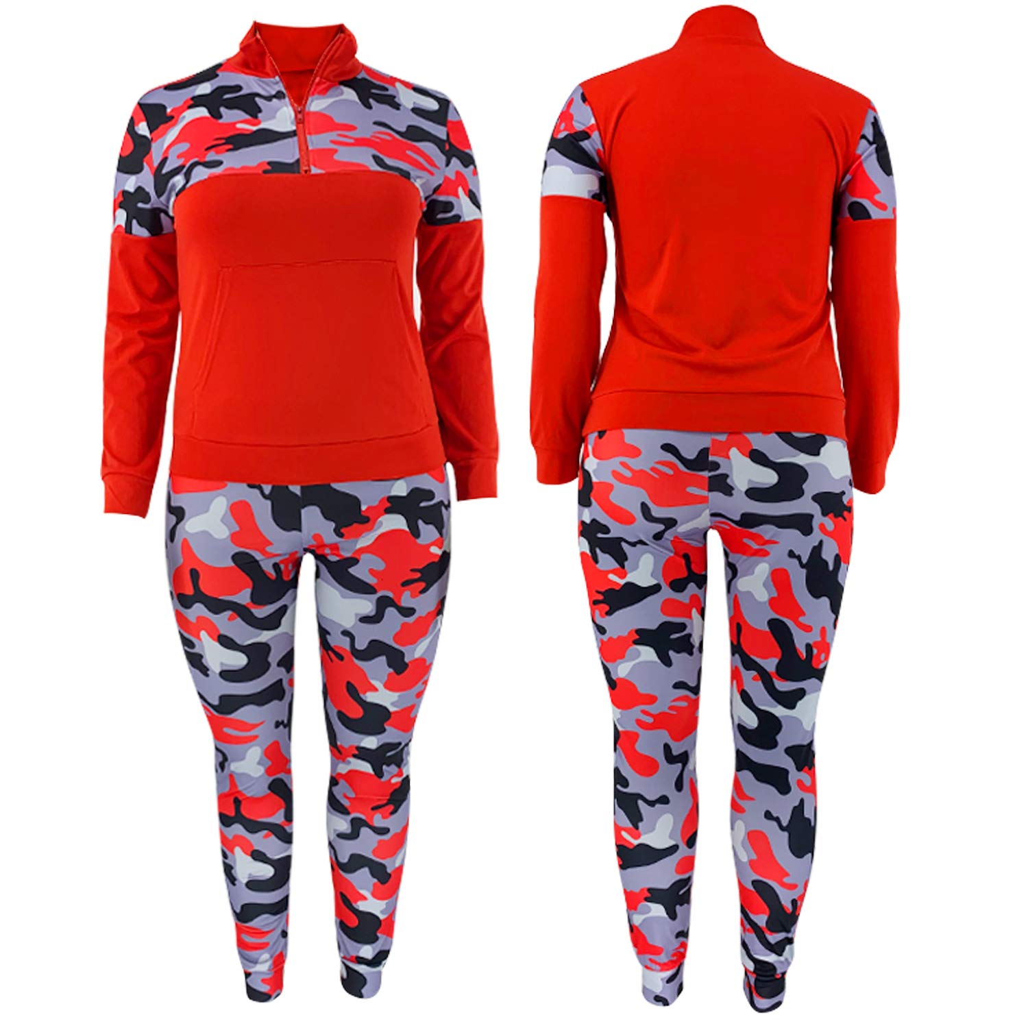Womens Camo Printed Sweatshirt & Sweatpants Tracksuit Set Fashion 2 Piece Plus Size Outfits (Gules, XXX-Large)