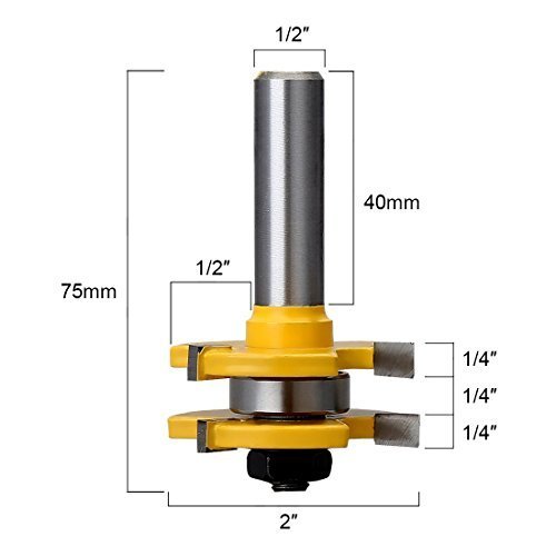 Valiant Tongue & Groove Router Bit Set with Adjustable 1/2 Inch Shank - 2 T Shape Wood Milling Cutters for Professional & Beginner Carpenters - Woodworking Tools for Doors, Drawers, Shelves & More