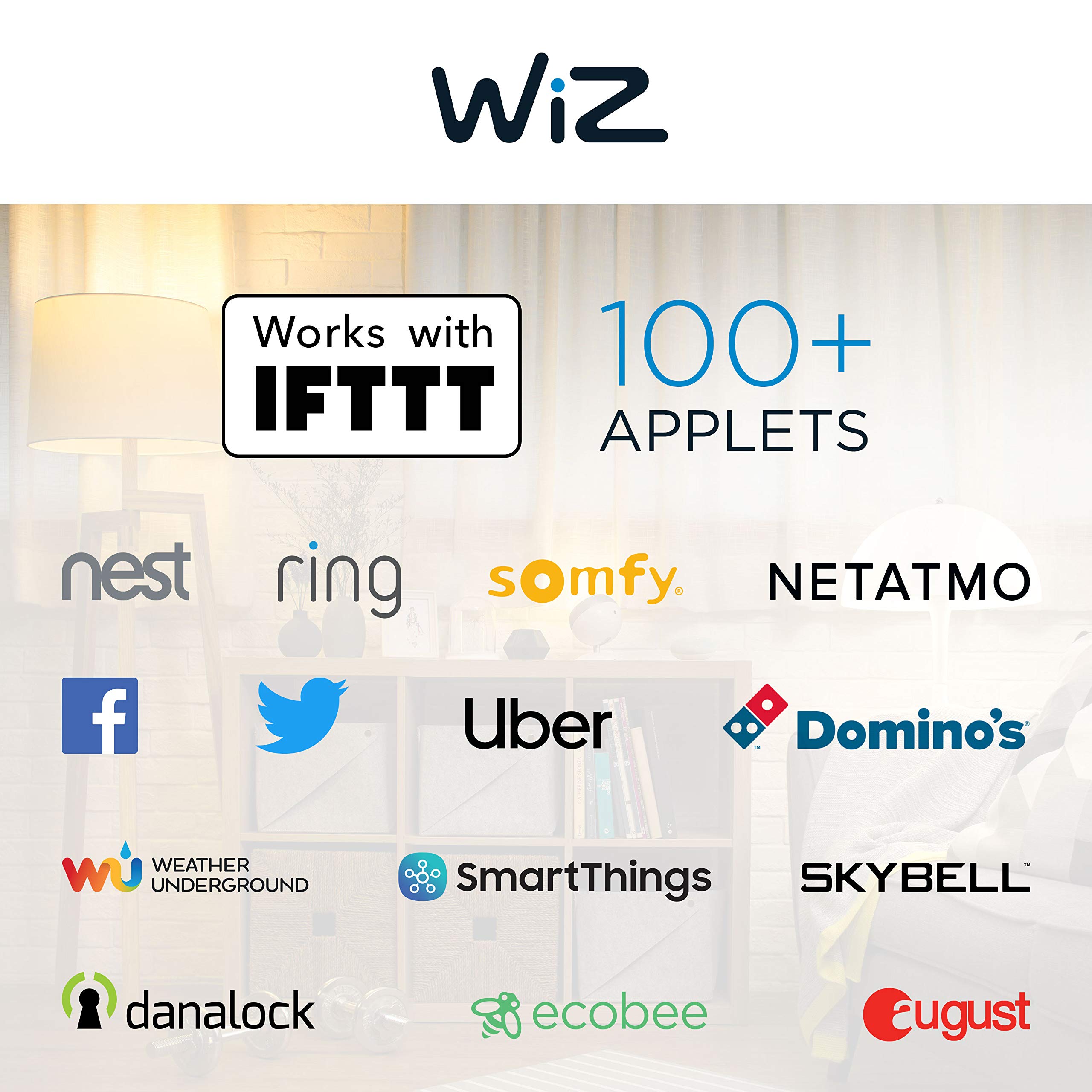 WiZ IZ20126082 60 Watt EQ A19 Smart WiFi Connected LED Light Bulbs/Compatible with Alexa and Google Home, no Hub Required, 2 Count (Pack of 1), RGB+ Color Changing/Tunable/Dimmable, 2 Piece