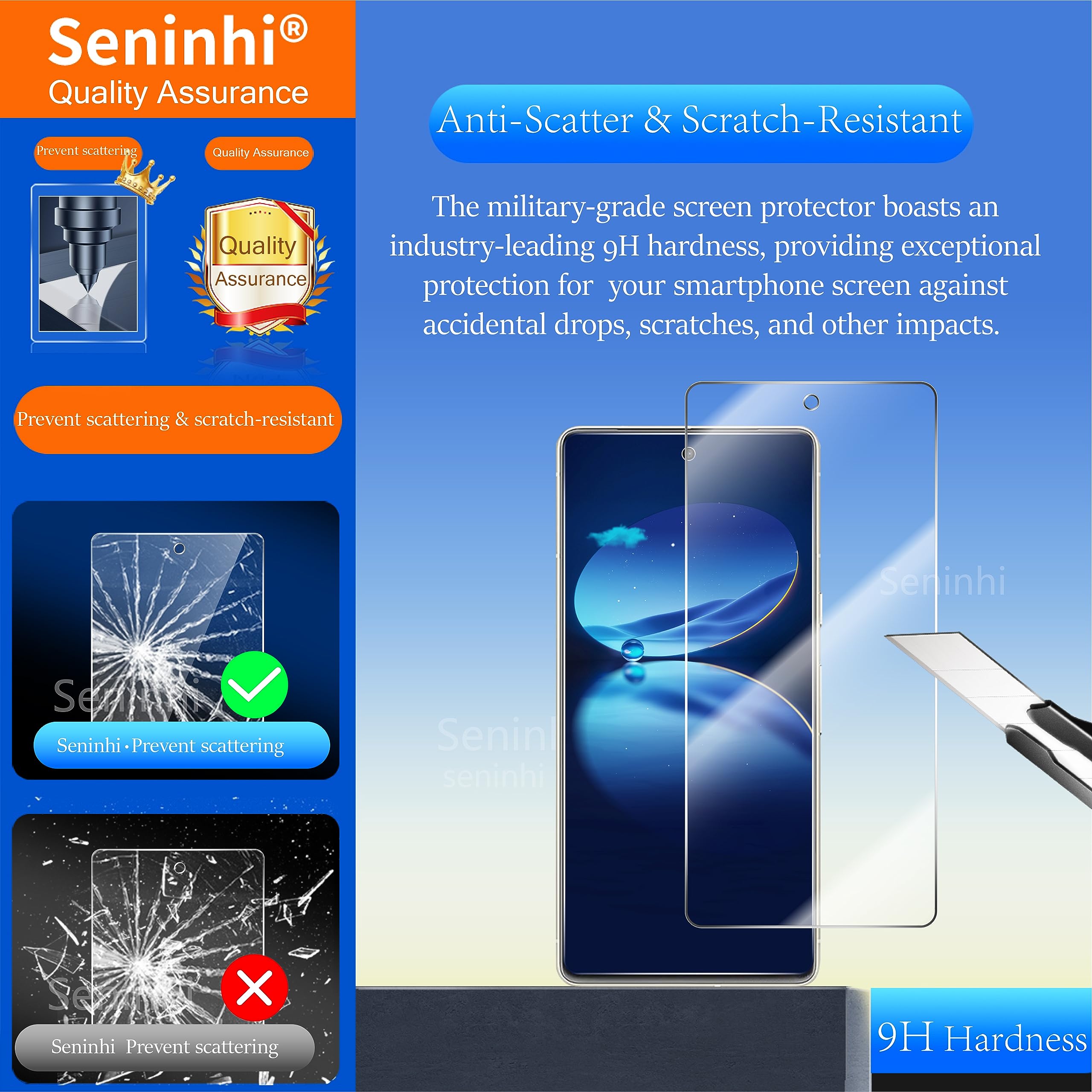 Seninhi [3+3Pack] for Google Pixel 7A Screen Protector 3Pack + Camera Lens Protector 3Pack, Tempered Glass Screen Protector [With Easy Installation Frame] [9H Hardness] [Anti-Scratch] [Bubble