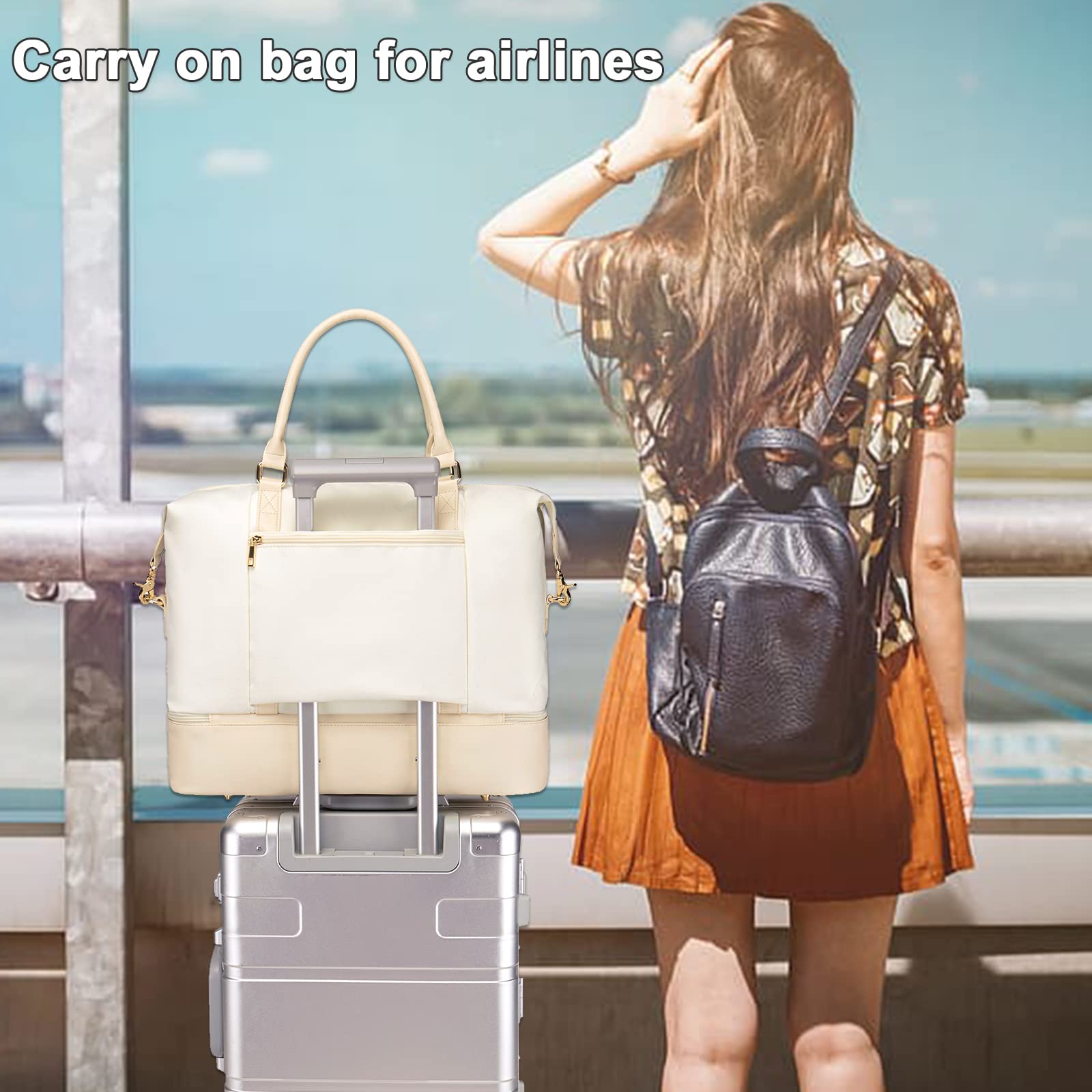 Womens Travel Weekender Bag Leopard Overnight Carry on Luggage Shoulder Duffel Beach Tote Bag with Shoe Compartment