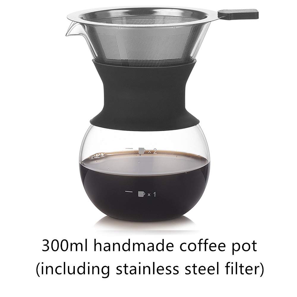XIYUAN Pour Over Coffee Maker,With Paperless Reusable Stainless Steel Filter 600ML/20.2oz Carafe Borosilicate Glass Coffee Pot Hand Coffee Dripper Brewer Pot Set