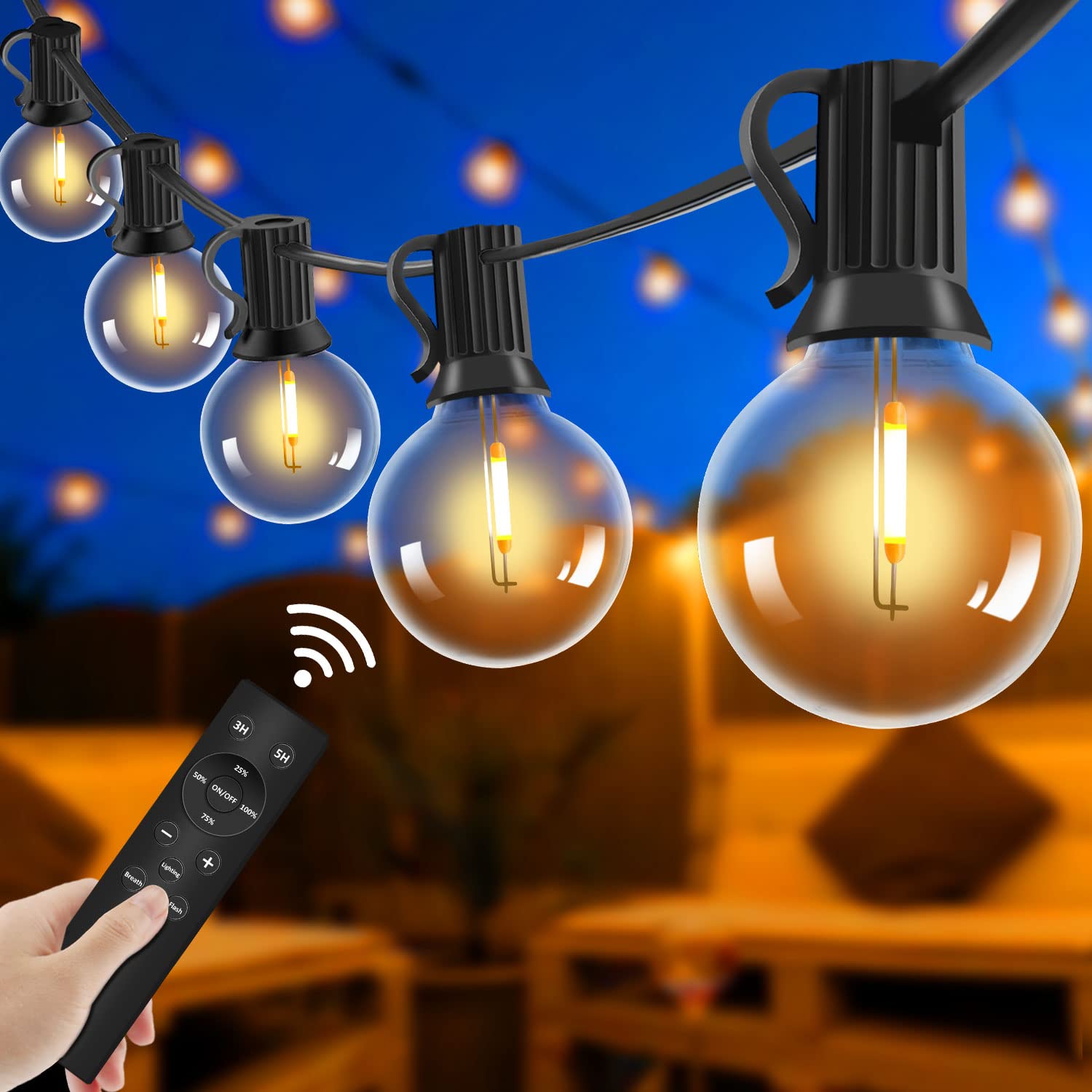YUNSOVA 100 FT Outdoor String Lights for Outside – Dimmable LED Patio Lights Waterproof with Remote – Hanging Lights Shatterproof G40 Edison Bulbs Cafe Backyard Gazebo Deck Bistro Porch