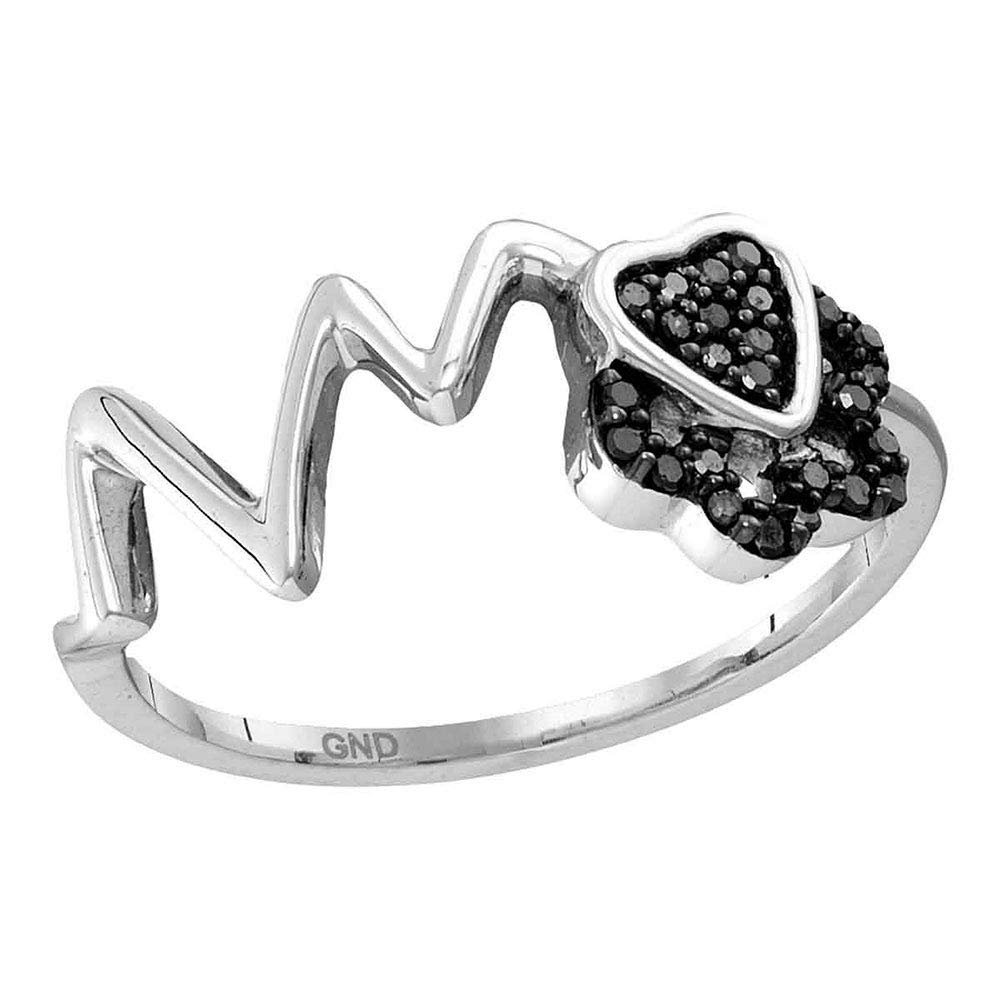 The Diamond Deal Sterling Silver Womens Round Black Color Enhanced Diamond Heartbeat Heart Band Ring 1/6 Cttw