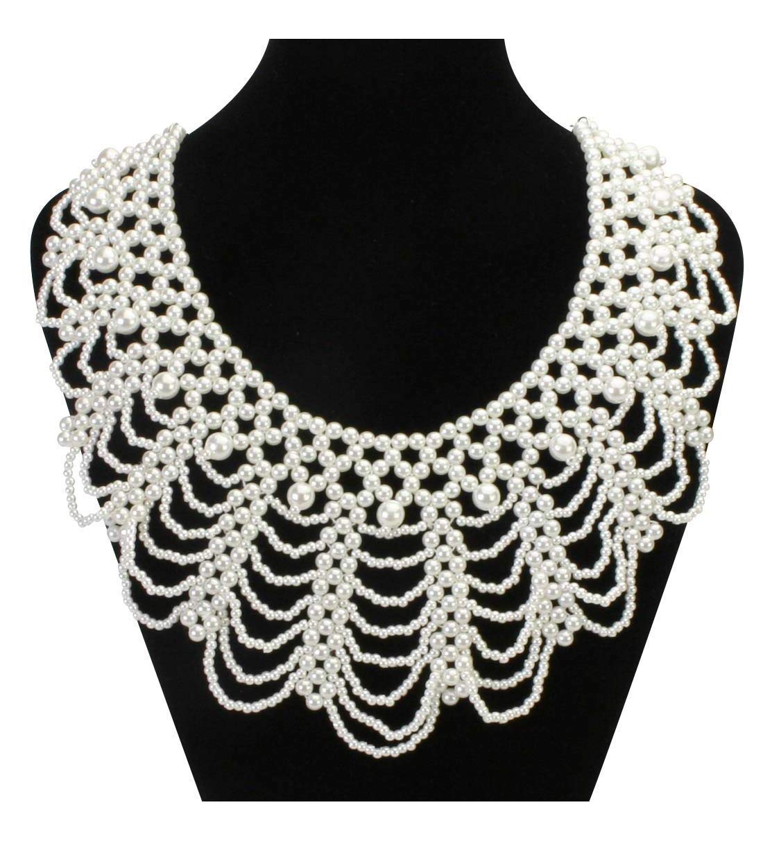 Women's RBG Dissent Collar Pearl Beaded False Collar Necklace and Judge Gavel Costume (White)