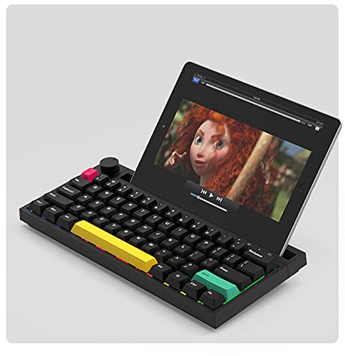YUNZII Ajazz K620T Wireless Mechanical Keyboard with Integrated Stand Phone Holder with 61 Keys,RGB Backlit, Volume Botton, and PBT Keycaps for Win/Mac/Gaming (Pink Switch, Black)