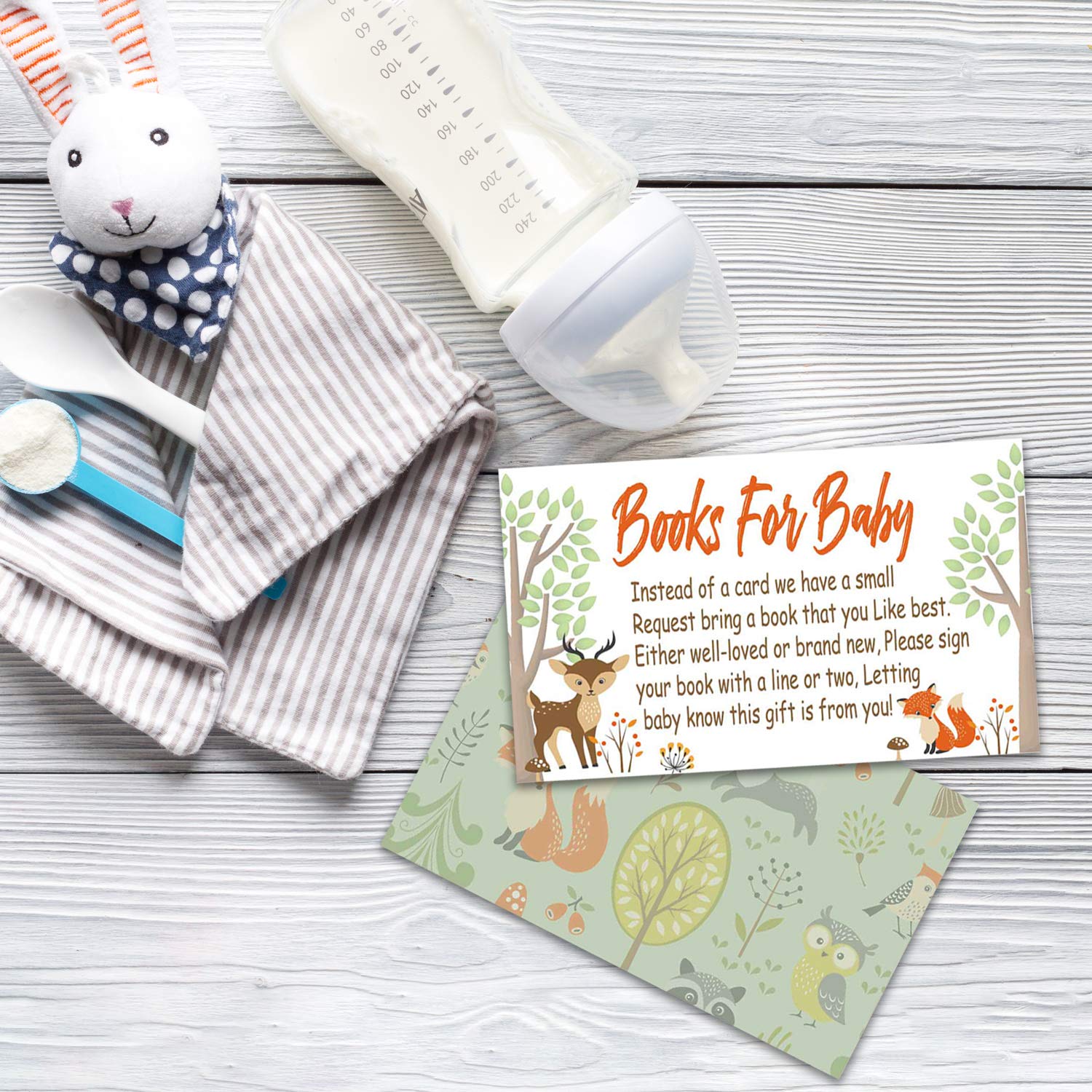 Woodland Creature Books for Baby Shower Request Cards (50 Pack), Baby Shower Invitation Inserts.