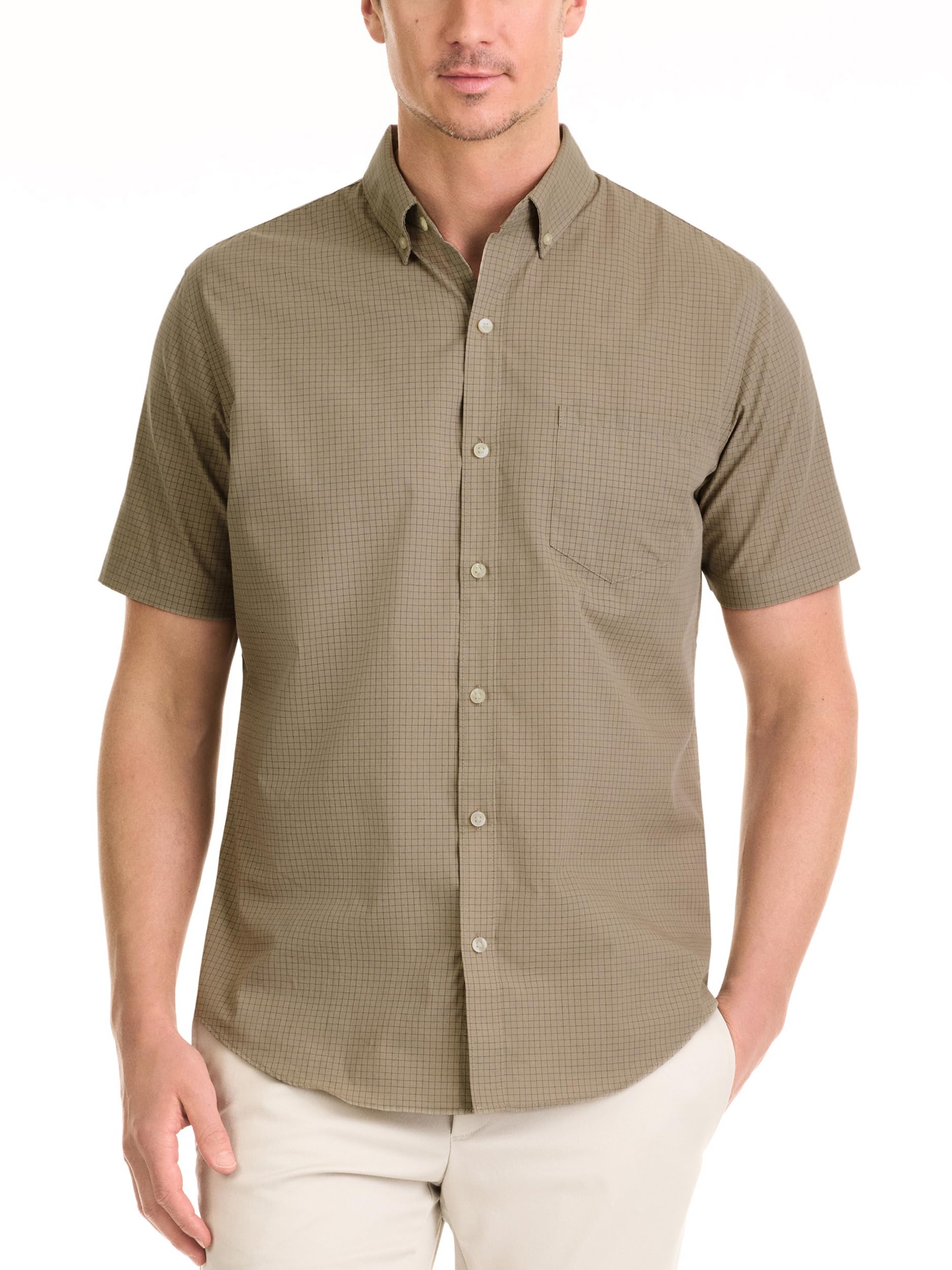 Van Heusen mens Wrinkle Free Short Sleeve Check Button Down Shirt, Aluminum Minicheck, XX-Large US