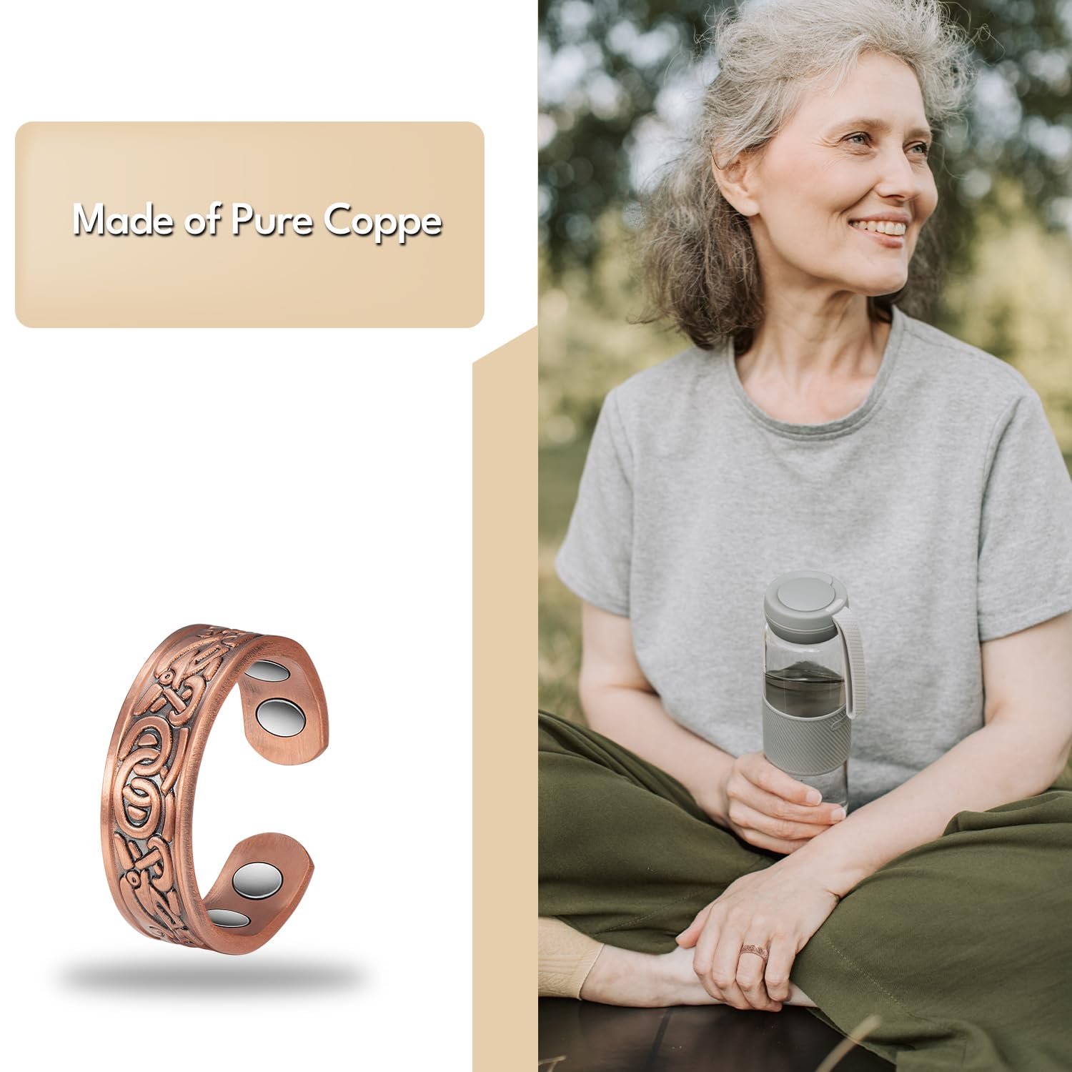 Wollet 99.9% Pure Copper Magnetic Ring for Women Men, Copper Rings with Magnets Adjustable Copper Ring Jewelry Gift
