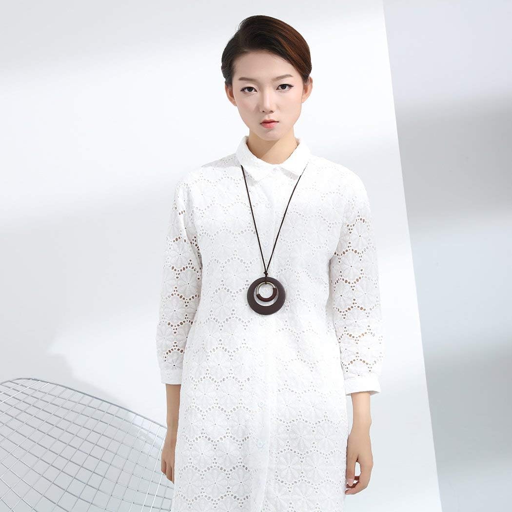 Womens Pendant Necklace Wood Handmade Jewelry Long Rope Sweater Necklace for Woman