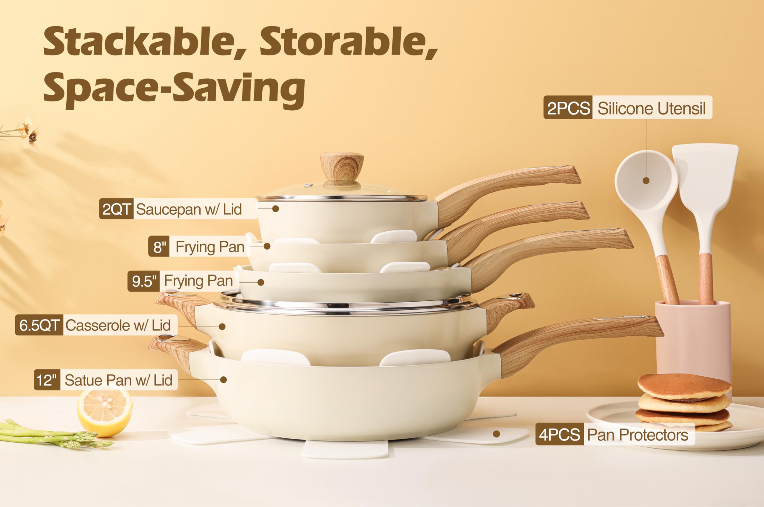 SENSARTE Nonstick Cookware Set,12 Piece Pots and Pans Set,Non Stick Cooking Set,Induction Kitchen Cookware with Frying Pans Set & Saucepans (Non Toxic, APEO & PFOA Free)