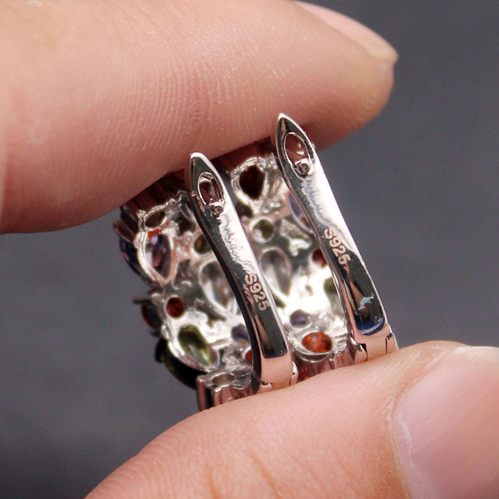 Vanessa Multi Gemstone Jewelry Sets for Women, Sparkling Garnet Amethyst Morganite Peridot Topaz Gifts For Her (Clip On Earrings)