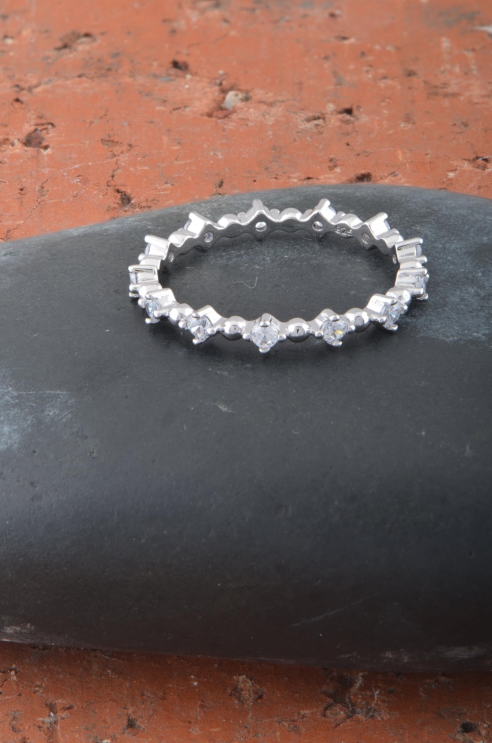 SILVERCLOSEOUT Rhodium Plated Sterling Silver Womans Cz Cubic Zirconia Thin Stacking Eternity Band Ring- Size 7