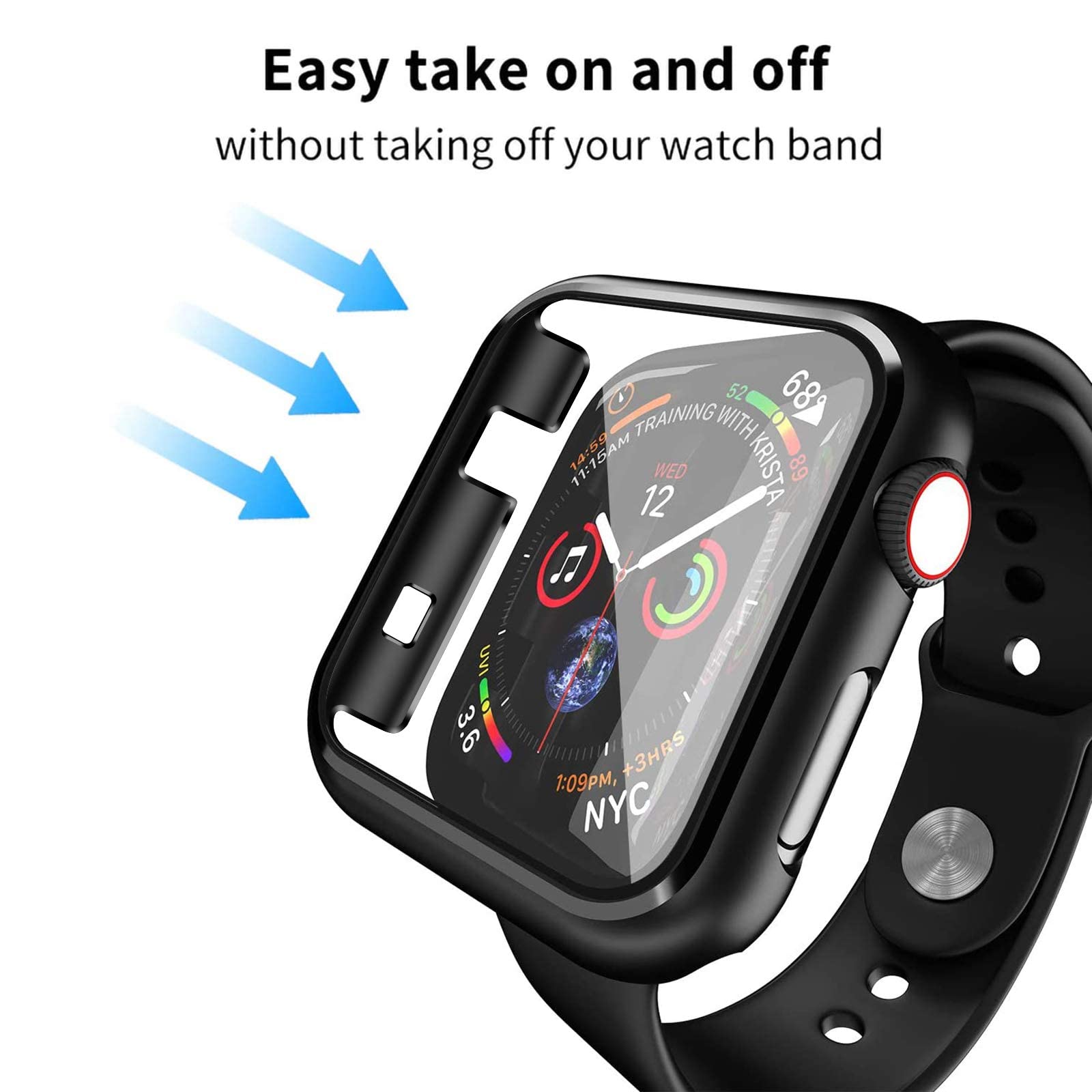 Smiling Case Compatible with Apple Watch Series 3 & Series 2 38mm with Built in Tempered Glass Screen Protector- All Around Hard PC Case Overall Protective Cover - Black