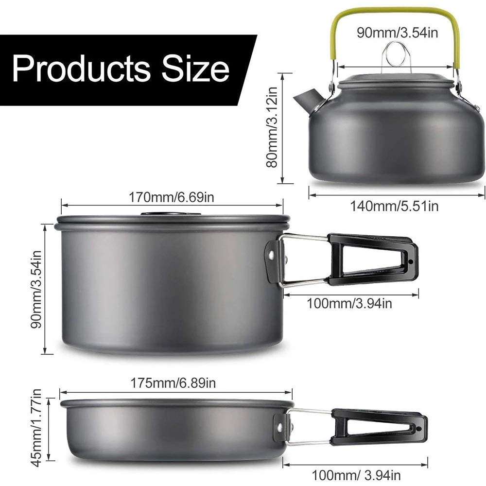 YFDM Camping Cookware Set Aluminum Nonstick Portable Outdoor Tableware Kettle Pot Cookset Cooking Pan Bowl for Hiking BBQ Picnic