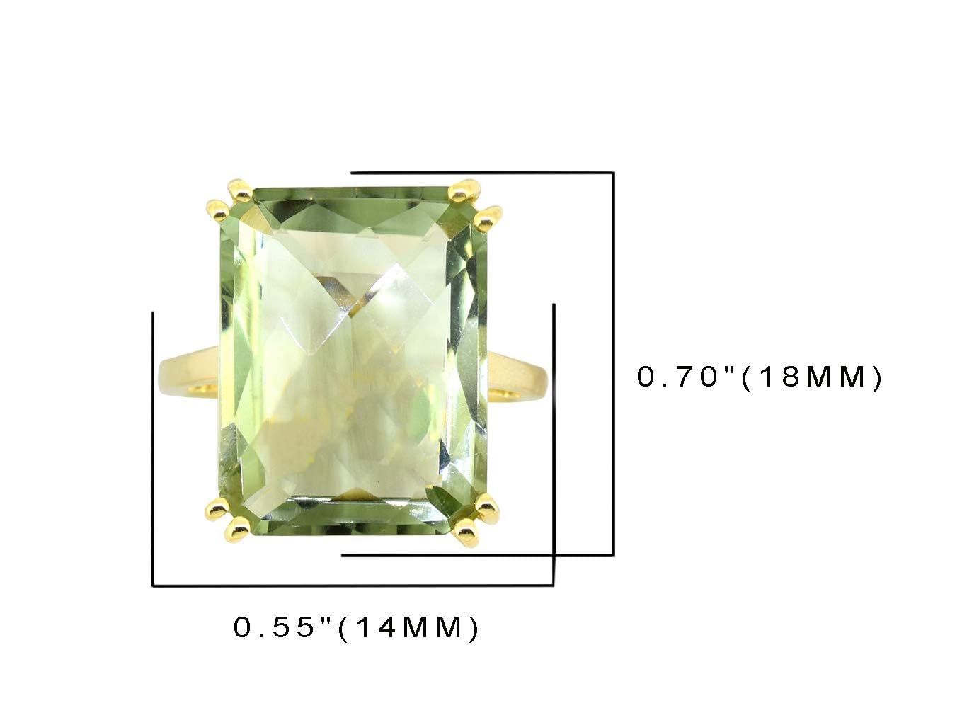 YoTreasure 14x18 MM 18kt Gold over Silver Green Amethyst Solitaire Bold Ring